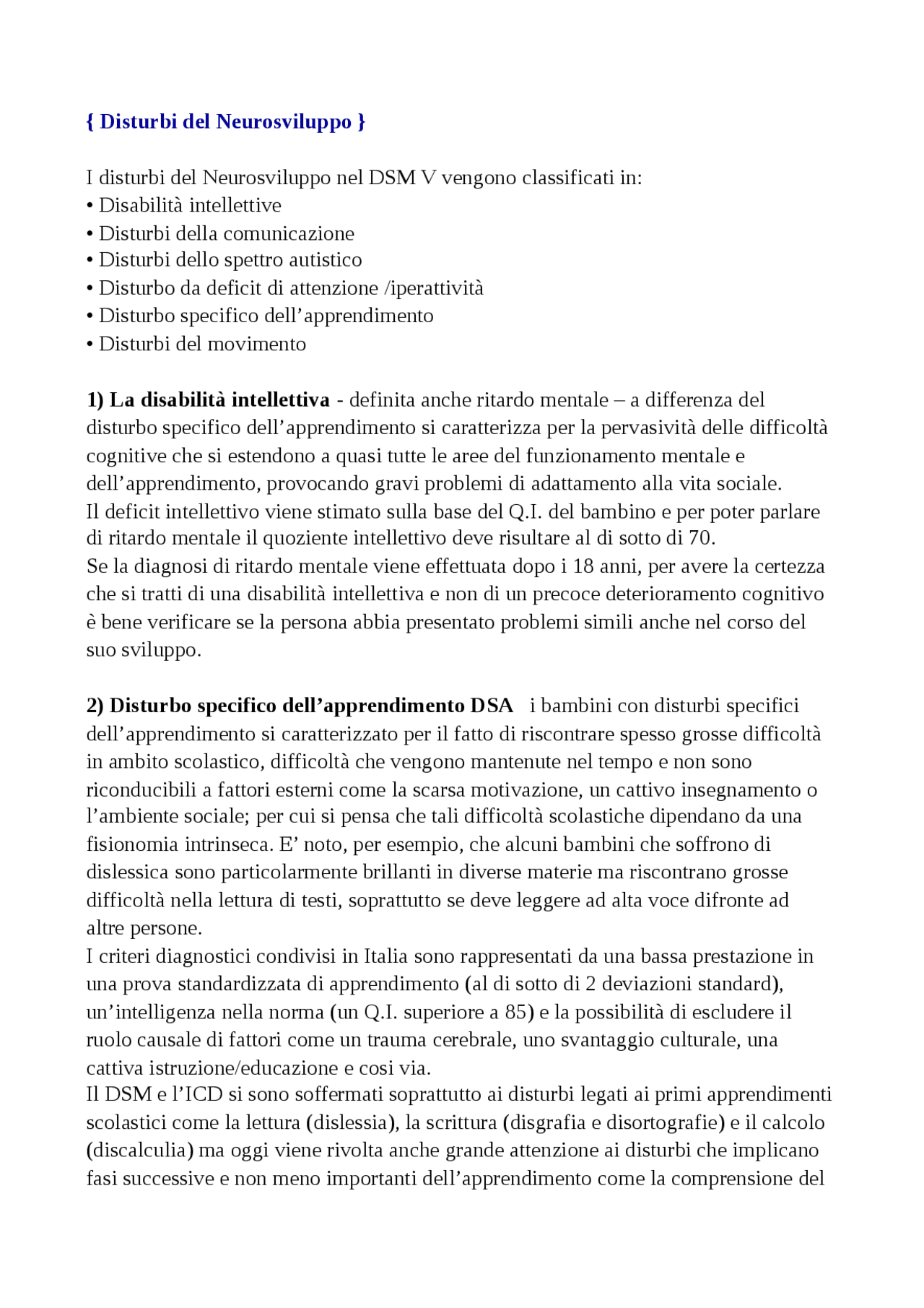 Disturbi Del Neurosviluppo Docsity