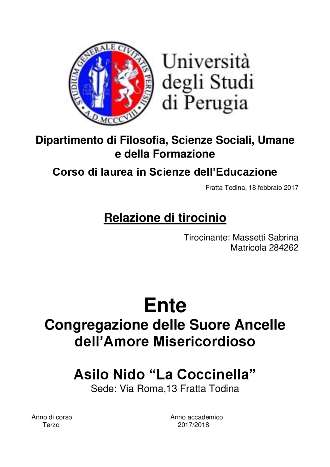 Relazione Finale Tirocinio Scienze Delleducazione Tesine