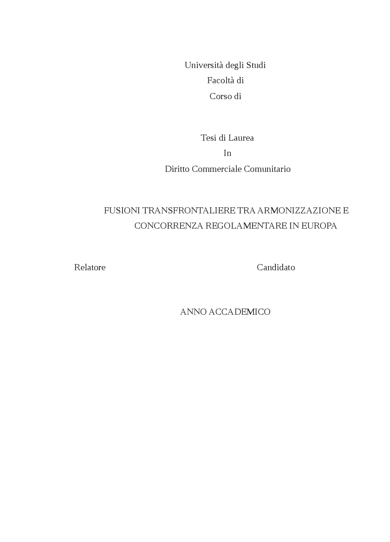Tesi In Diritto Commerciale Comunitario Docsity