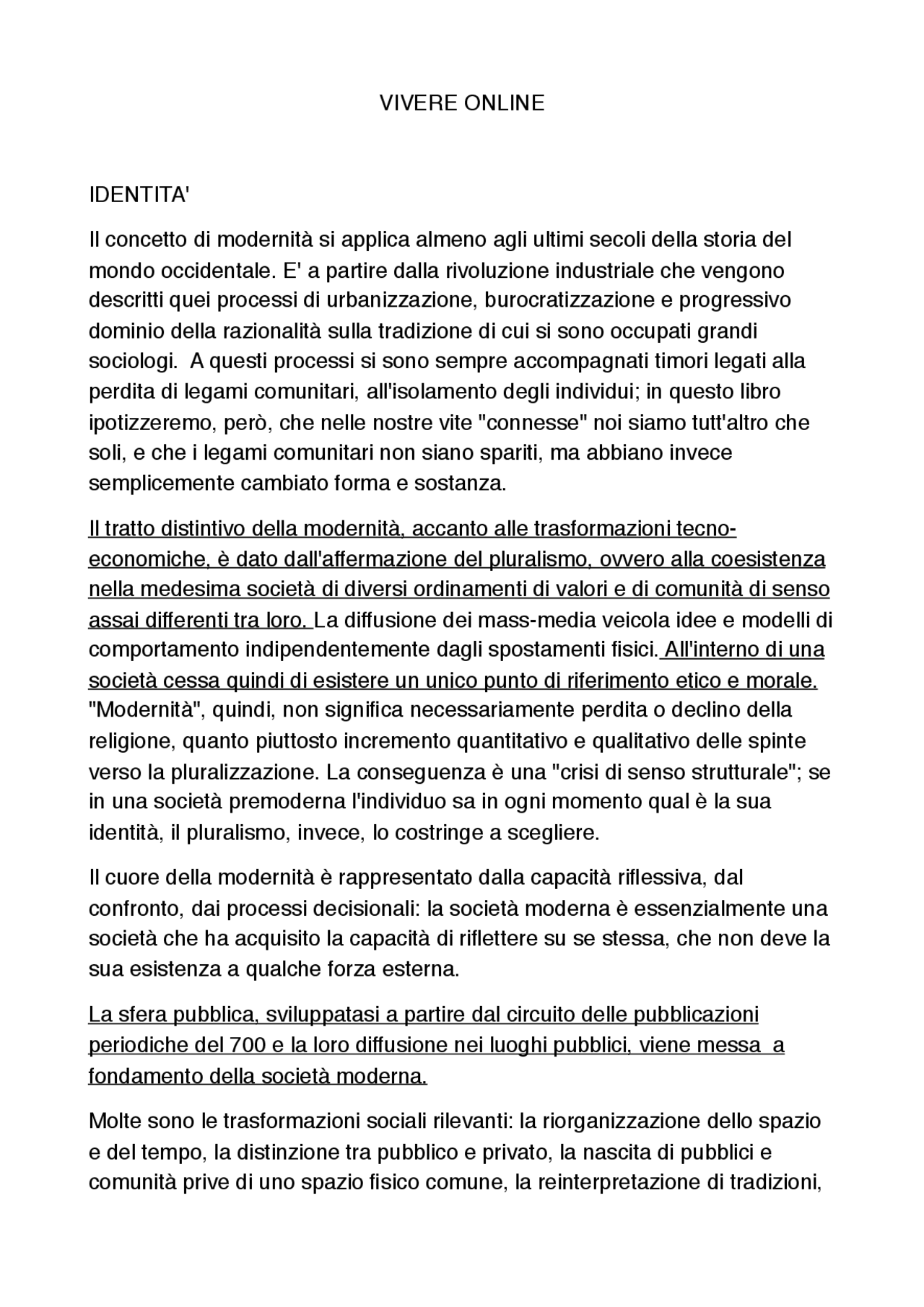 Riassunto Libro Vivere Online Docsity