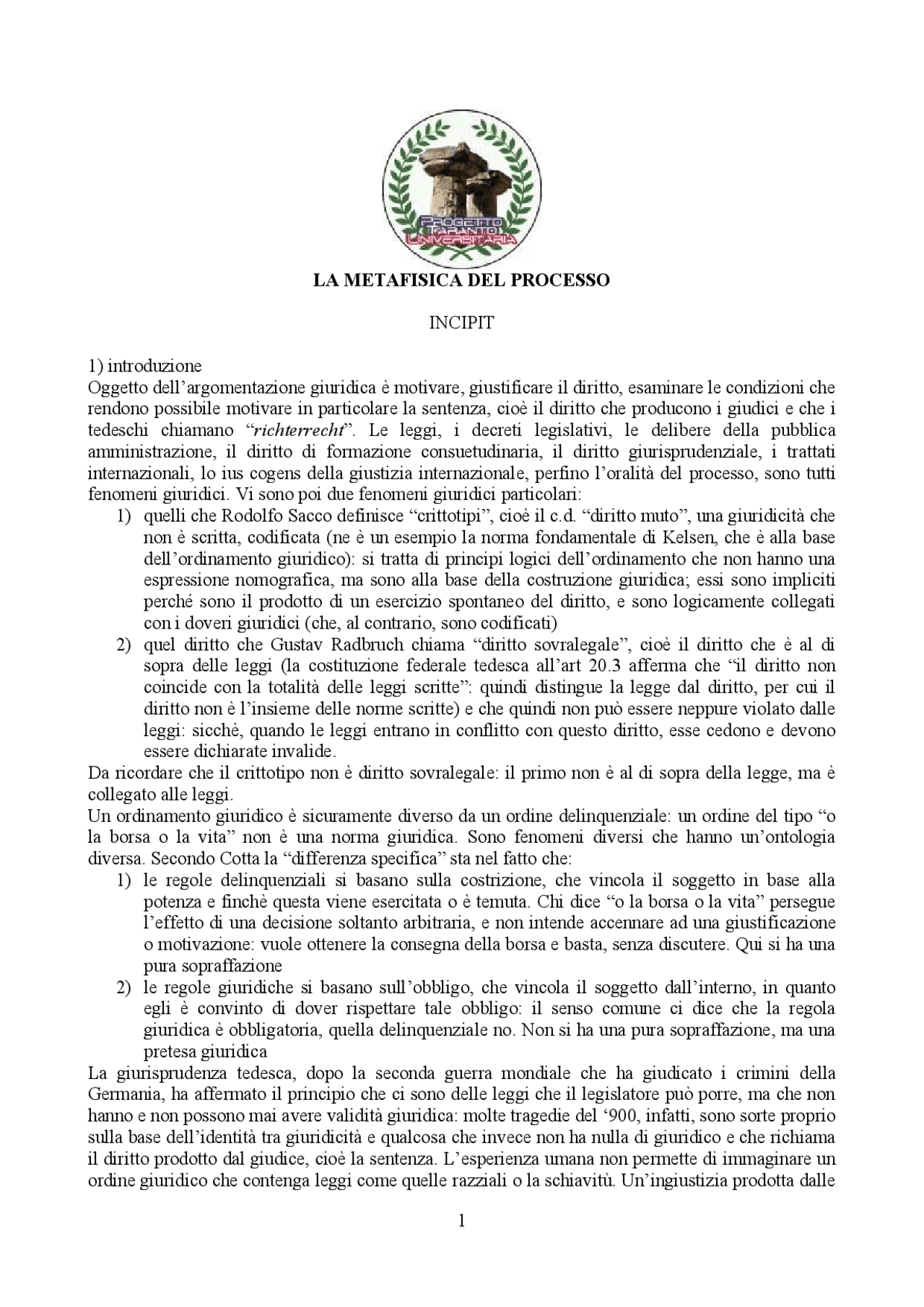 Riassunto Metafisica Del Processo Antonio Incampo Docsity