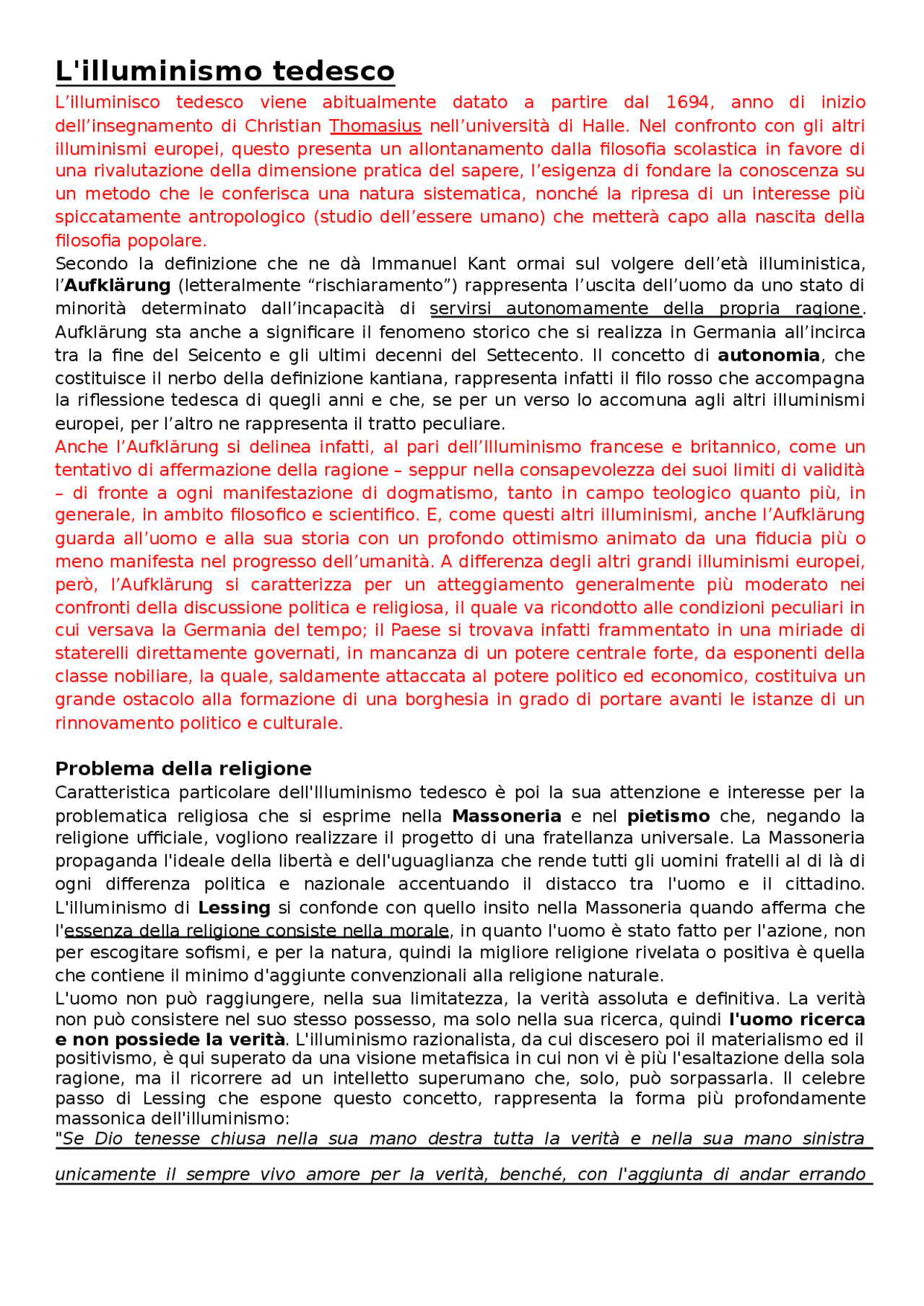 Lilluminismo Tedesco Appunti Di Filosofia Docsity