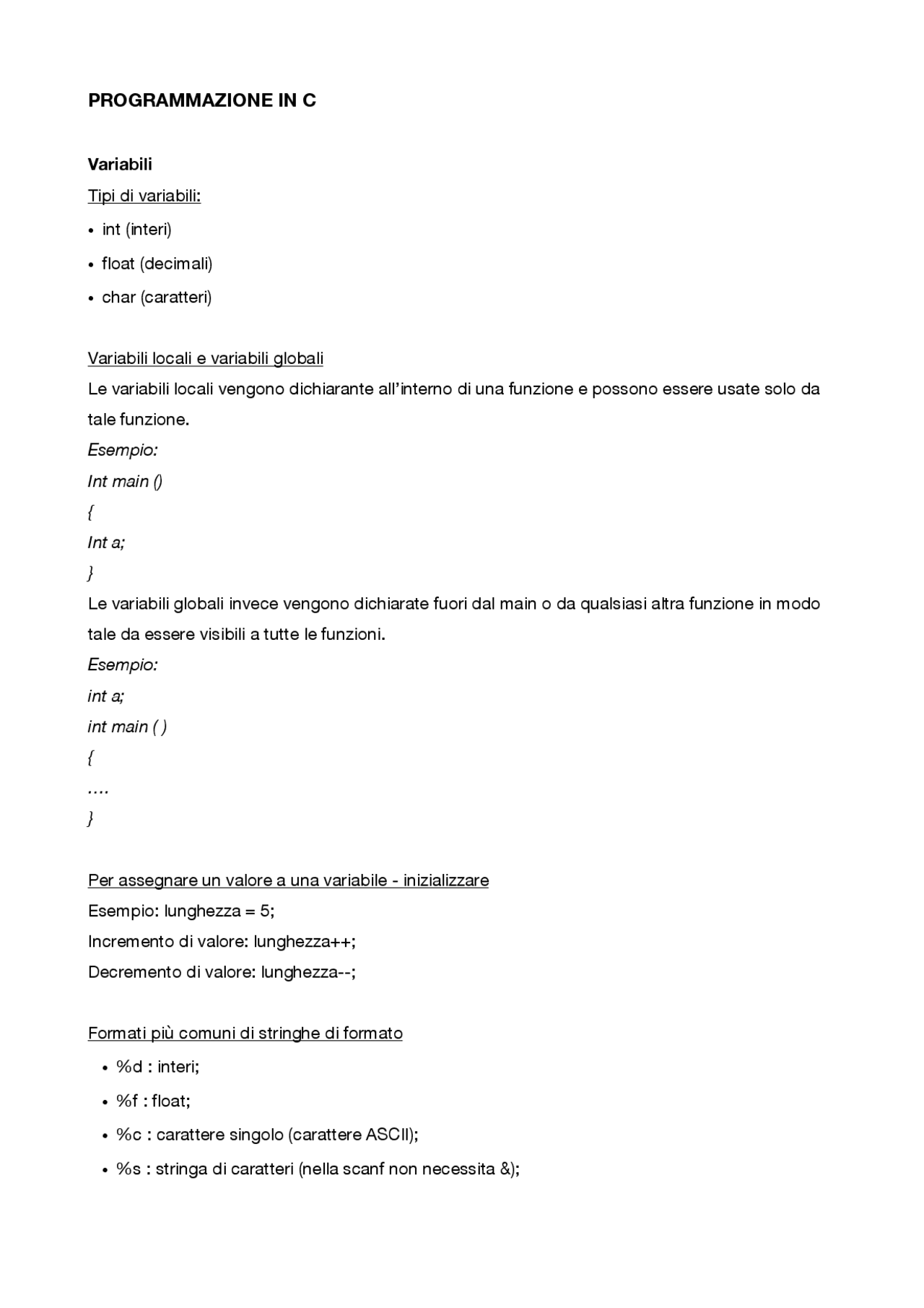 Fondamenti di informatica e programmazione in C | Dispense di Elementi di Informatica | Docsity