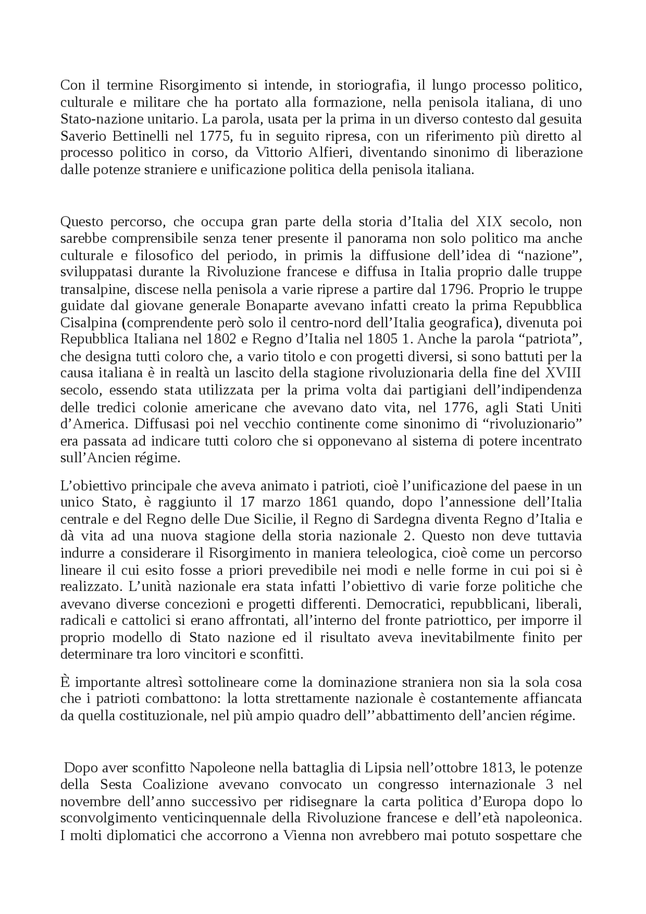 Risorgimento italiano - Docsity