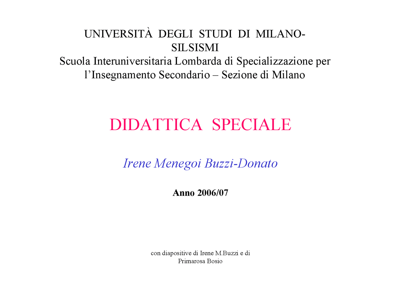 Esame Di Didattica Speciale Slide Docsity