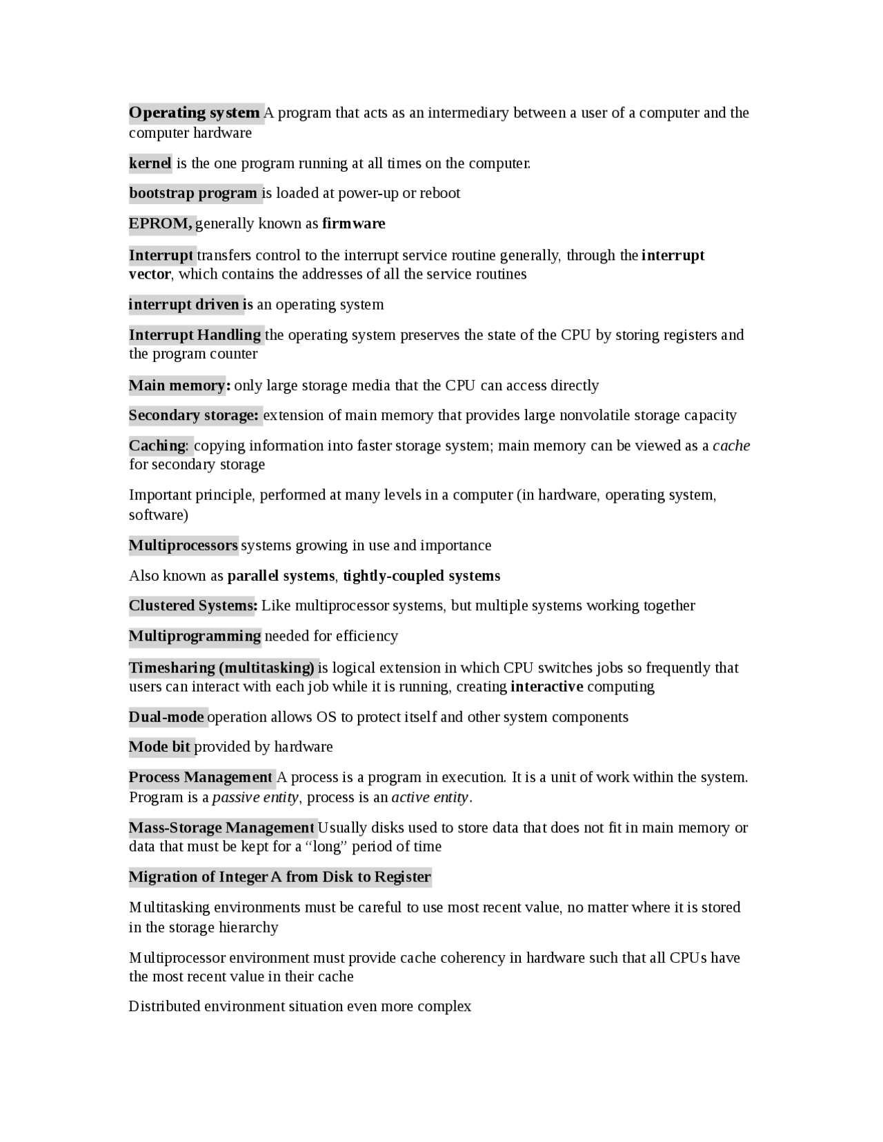 Operating system CH1 - Docsity