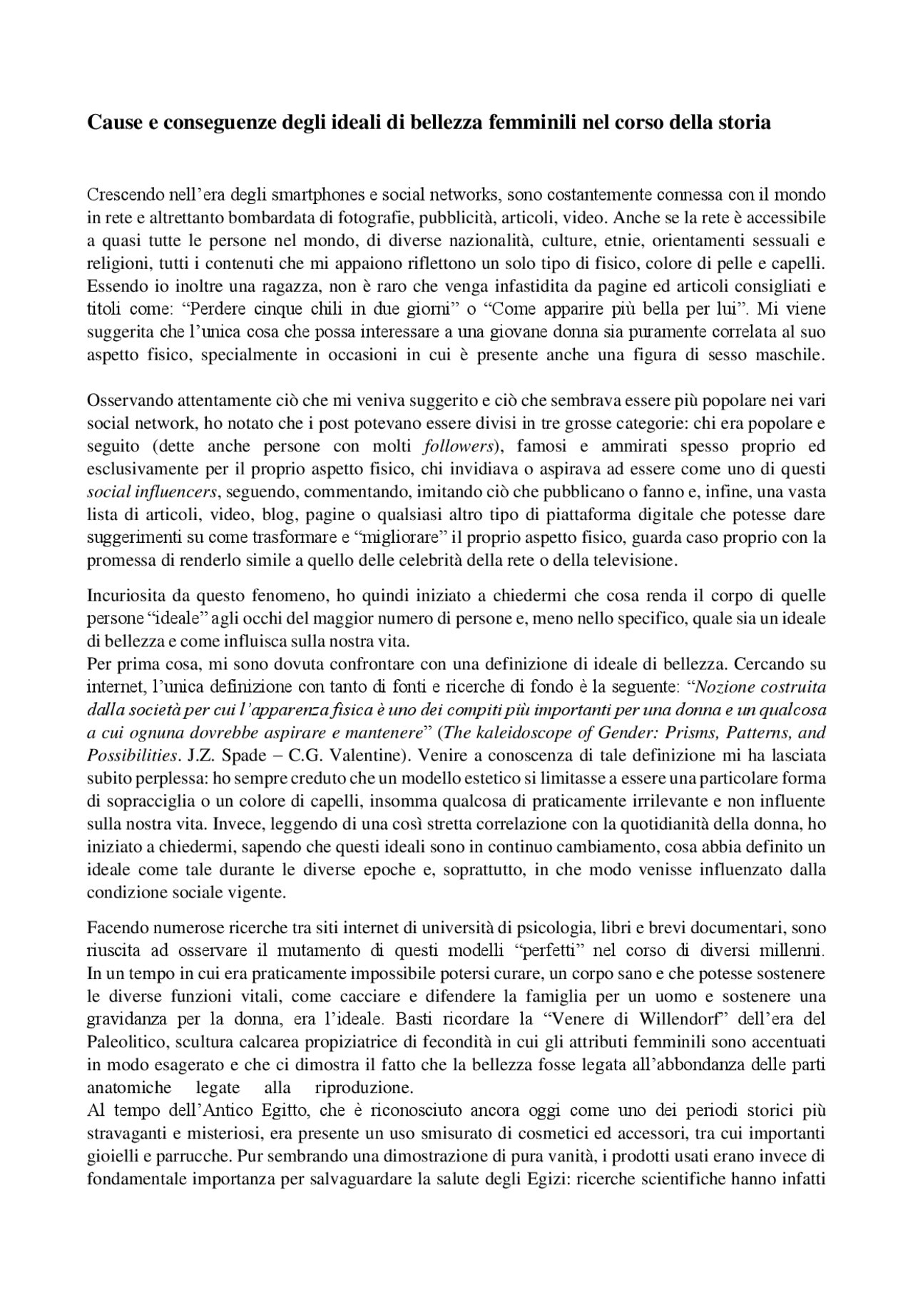 Tema sugli IDEALI di BELLEZZA e la loro influenza sulla SOCIETA ...