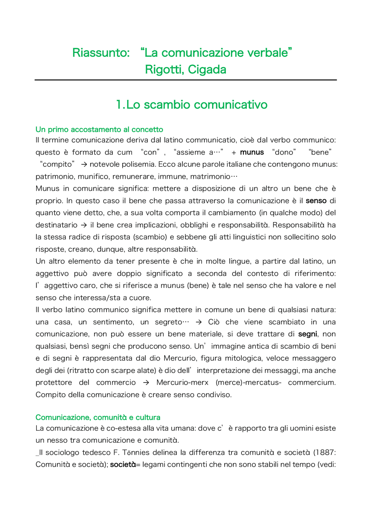 Linguistica Generale Cigada Docsity