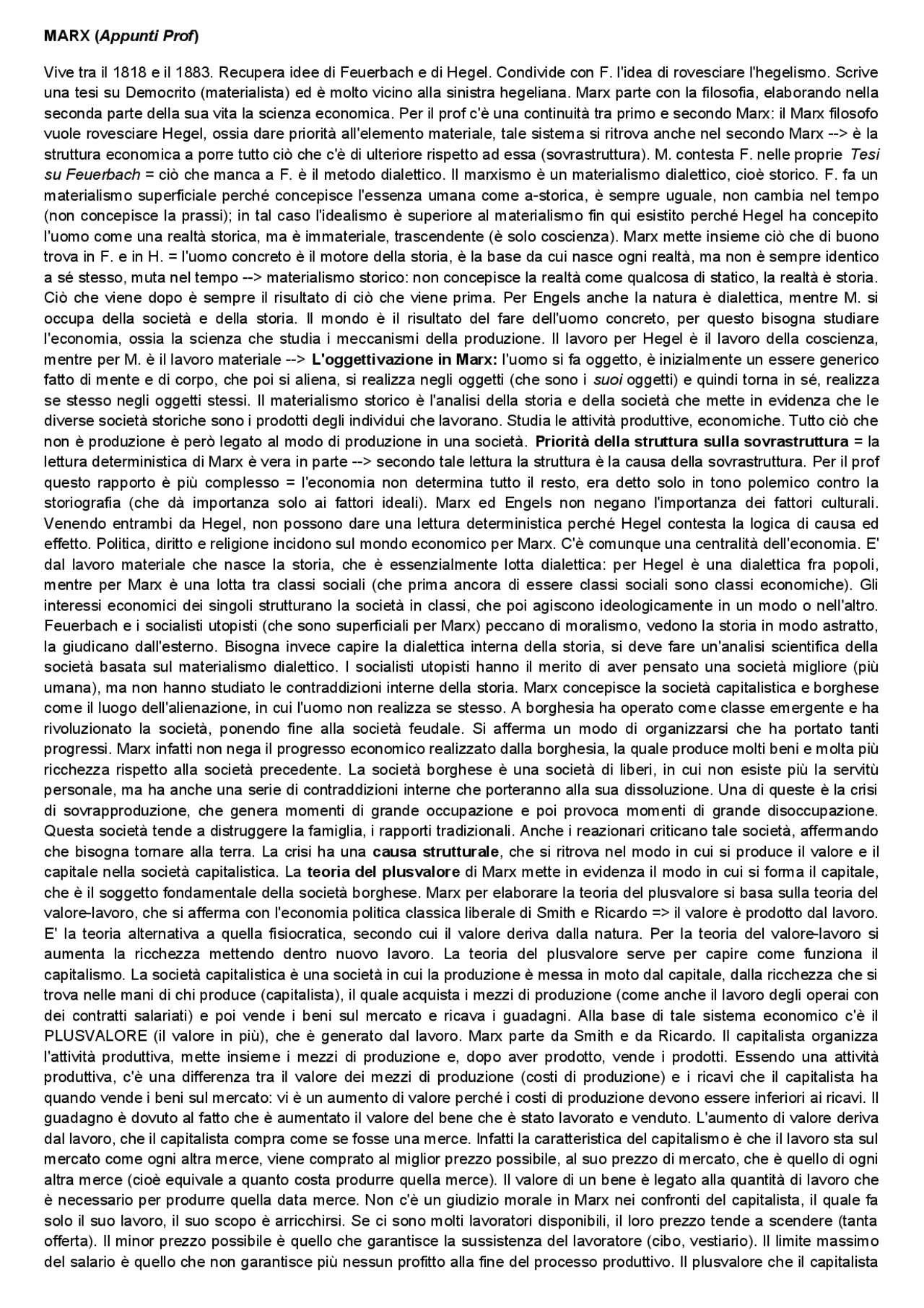 Marx Appunti Profpdf Sintesi Del Corso Di Sociologia Docsity