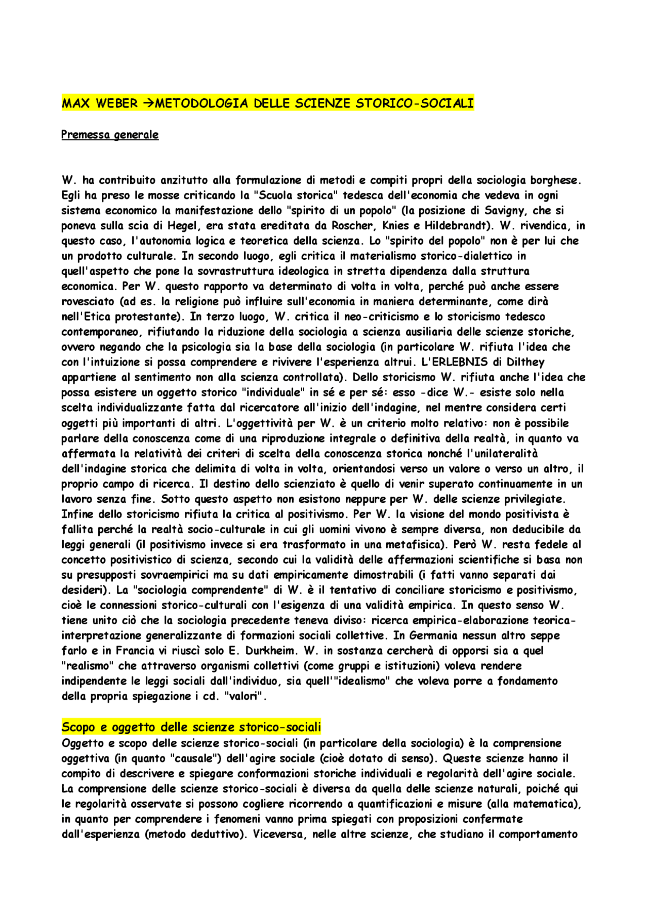 Metodologia Delle Scienze Storico Sociali Docsity