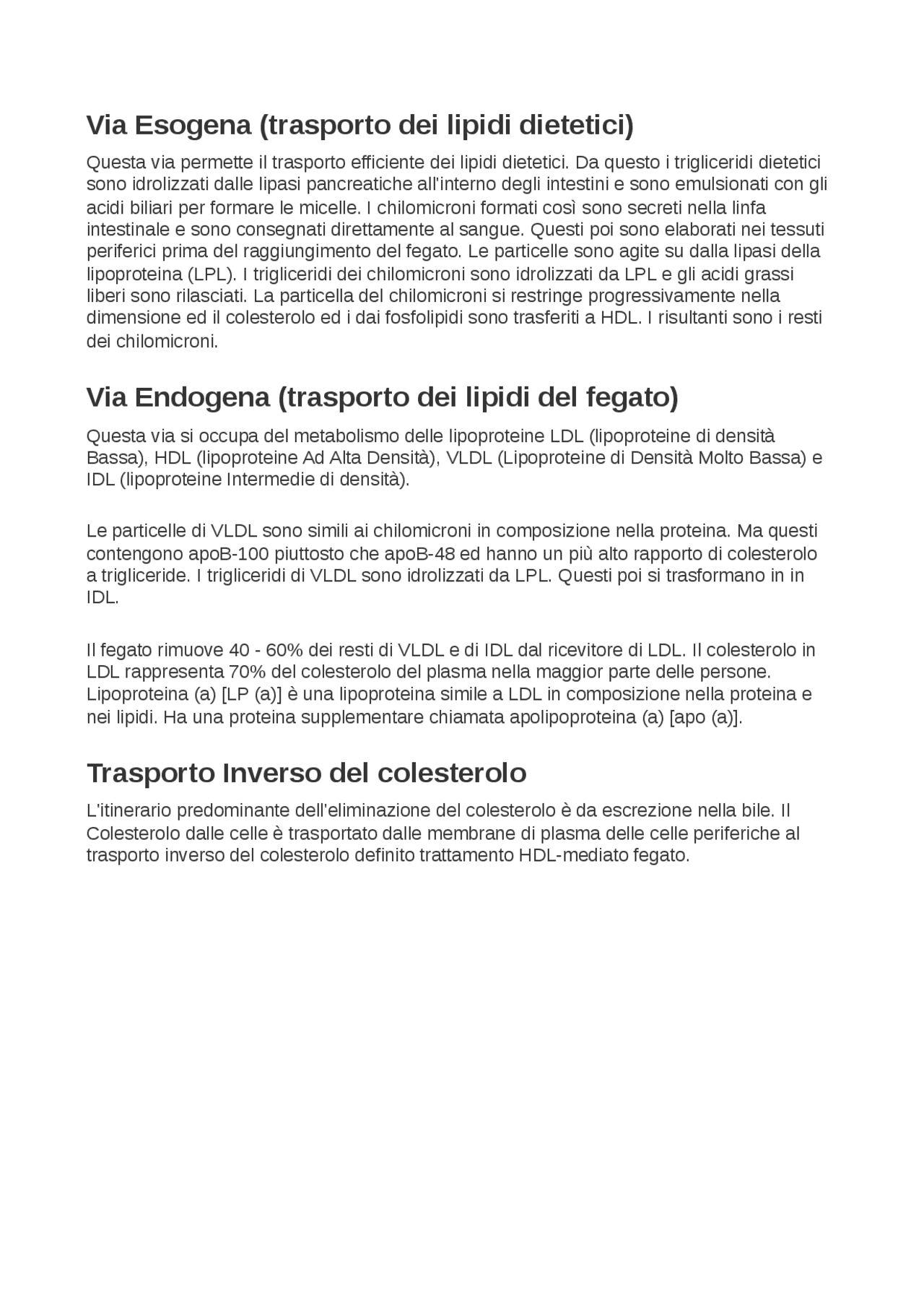 Via esogena ed endogena del colesterolo | Appunti di Biochimica | Docsity