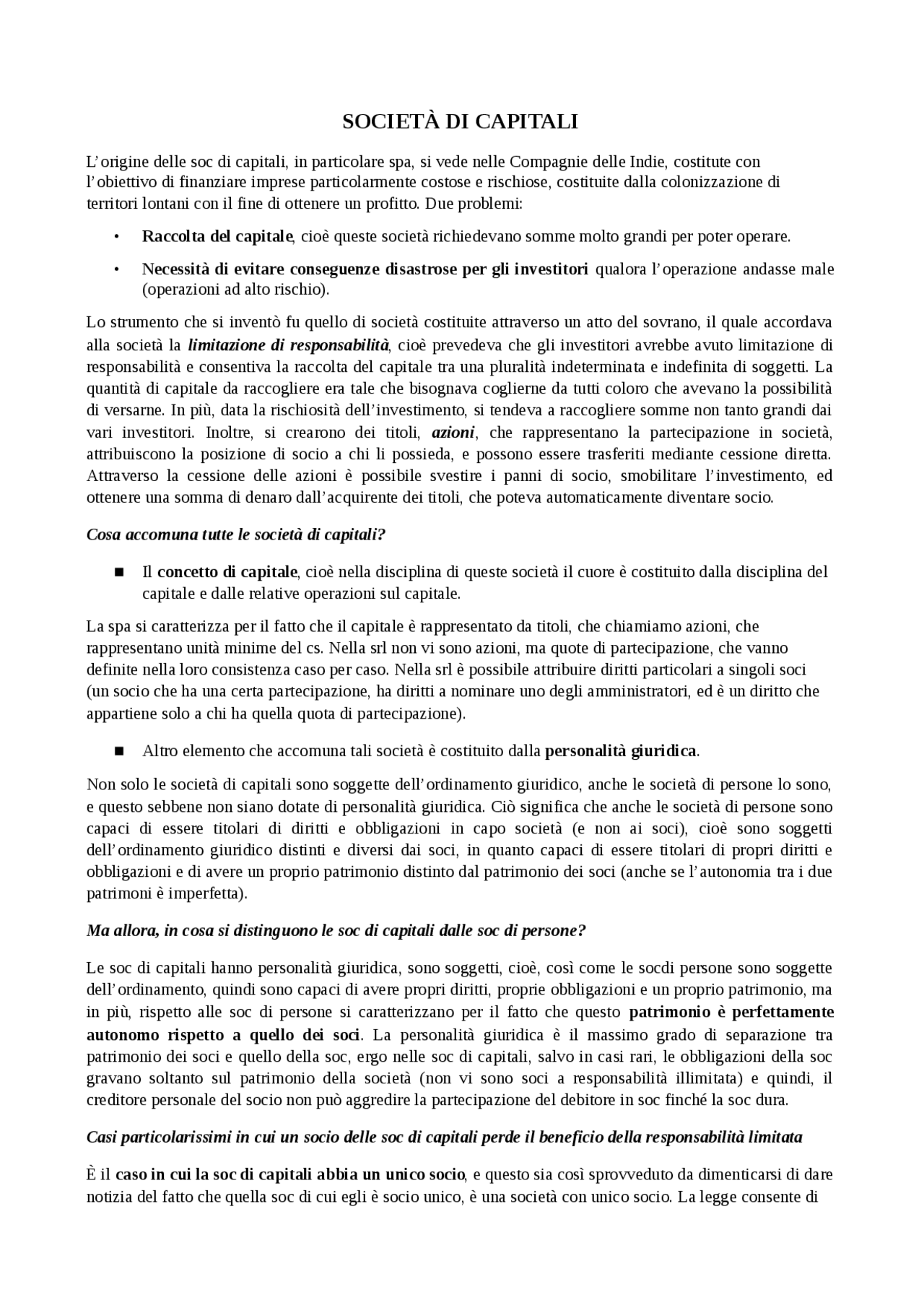 Appunti Società Di Capitali Diritto Commerciale Docsity