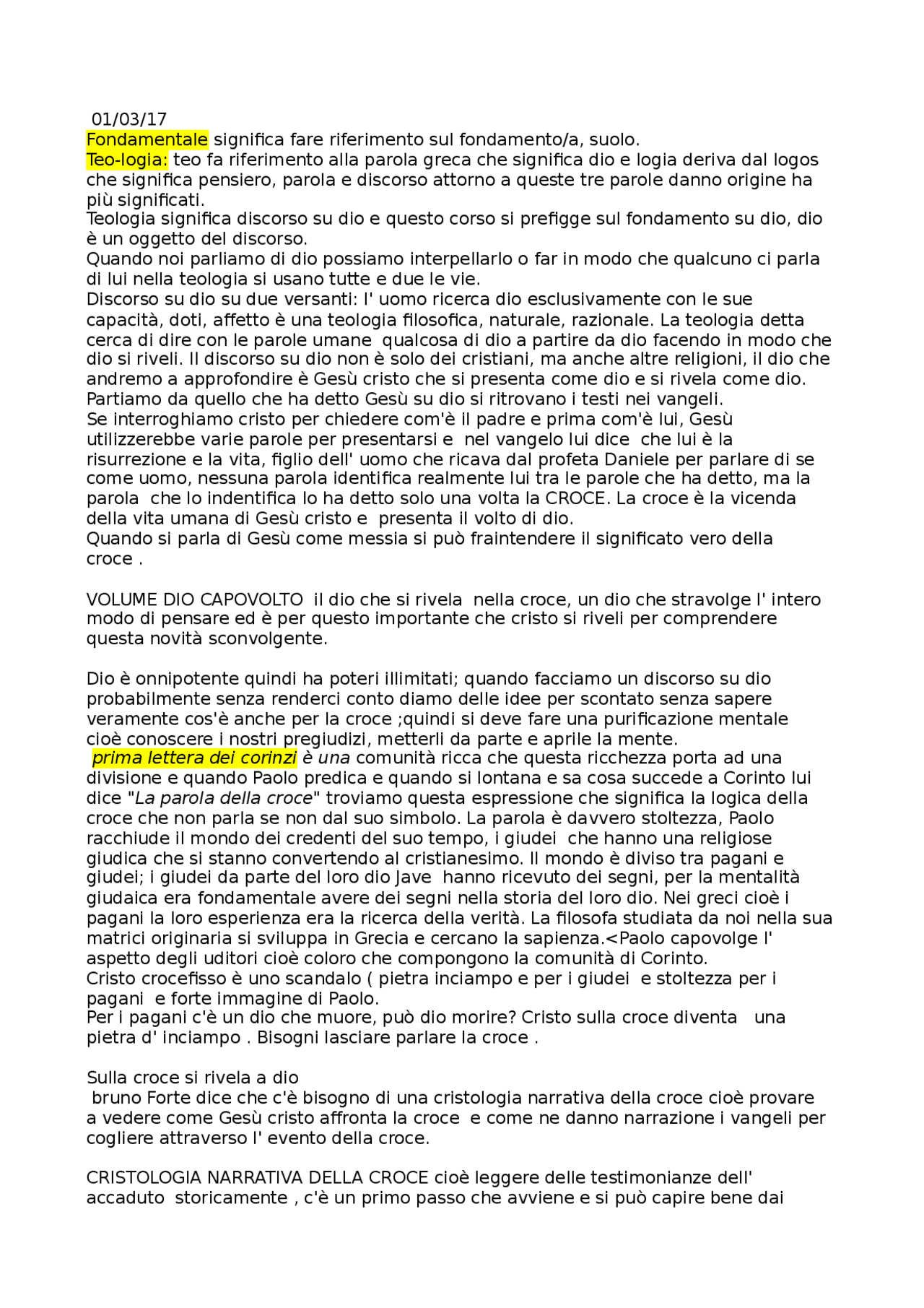 Teologia Primo Anno Dezza Docsity