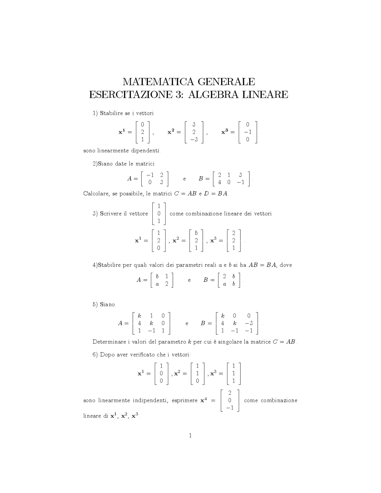 Esercitazione 3 Per Esame Matematica Generale Docsity