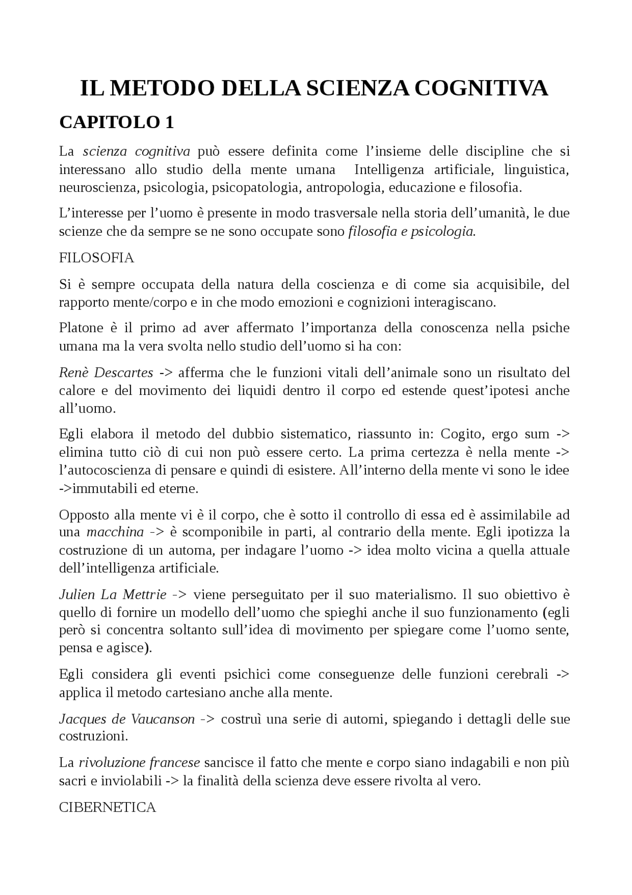 Riassunto Di Il Metodo Della Scienza Cognitiva Docsity