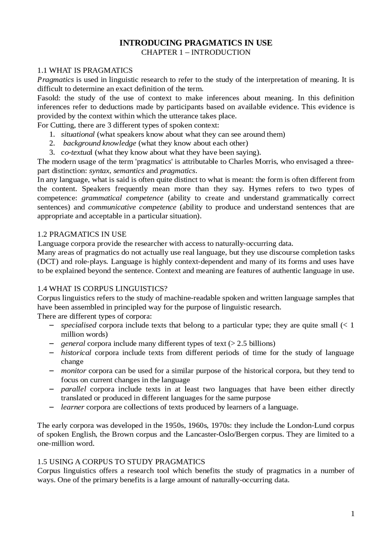 Introducing Pragmatics in use - Brian Clancy, Anne O'KEEFFE, Svenja Adolphs - Docsity