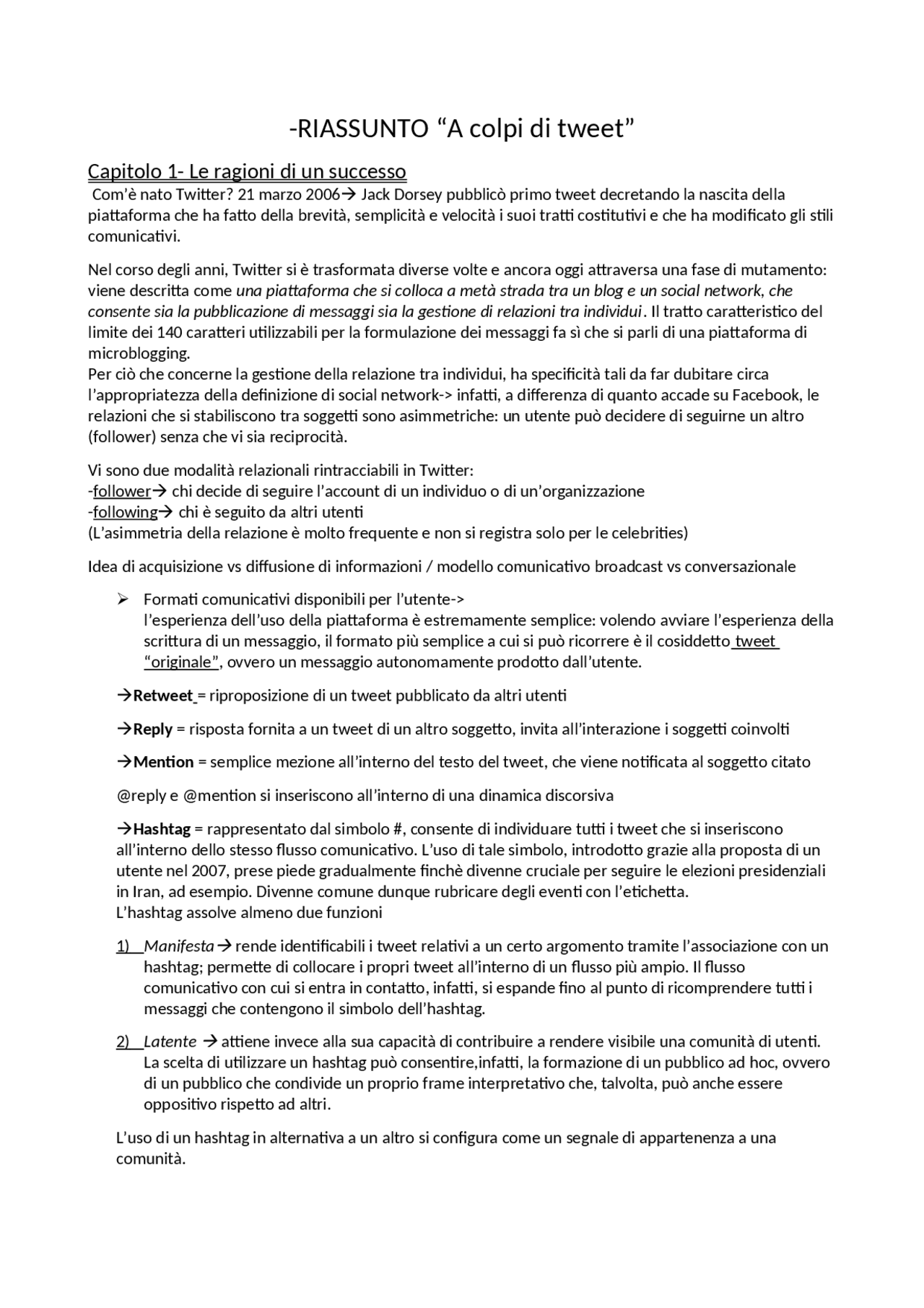 Riassunto A Colpi Di Tweet Di Sara Bentivegna Docsity