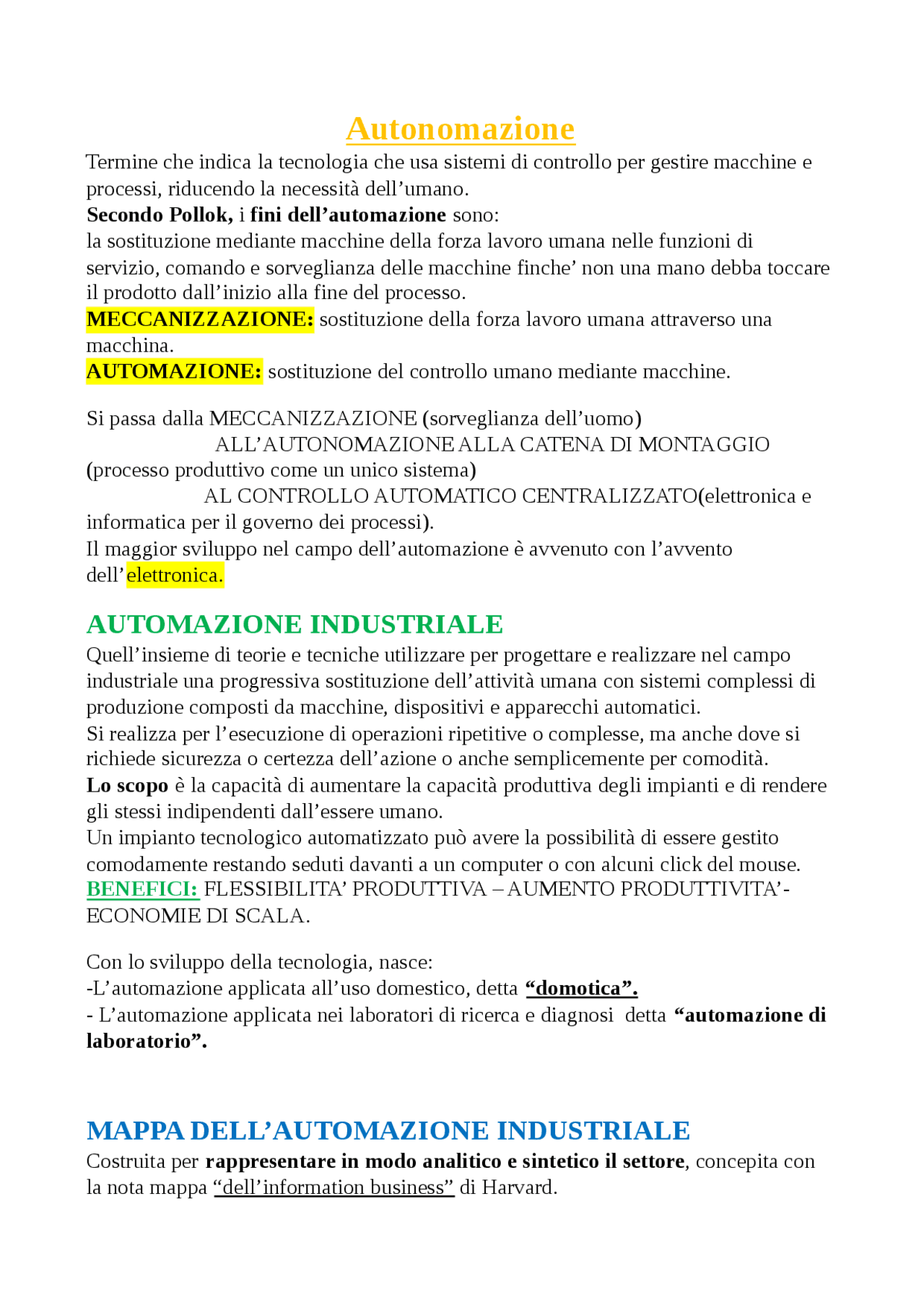 Riassunto Automazione Docsity