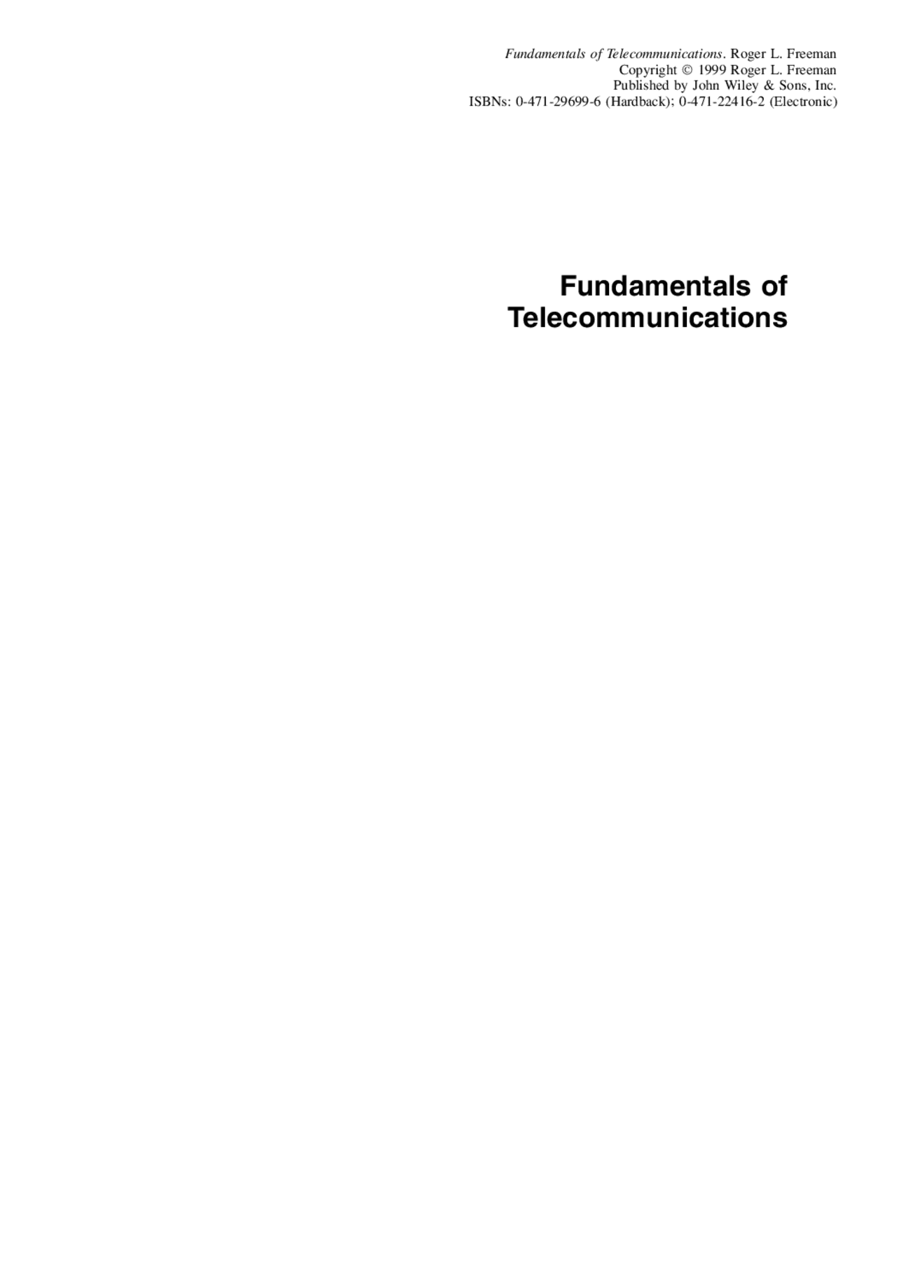 Fundamentals of Telecommunications, Roger L. Freeman - Docsity