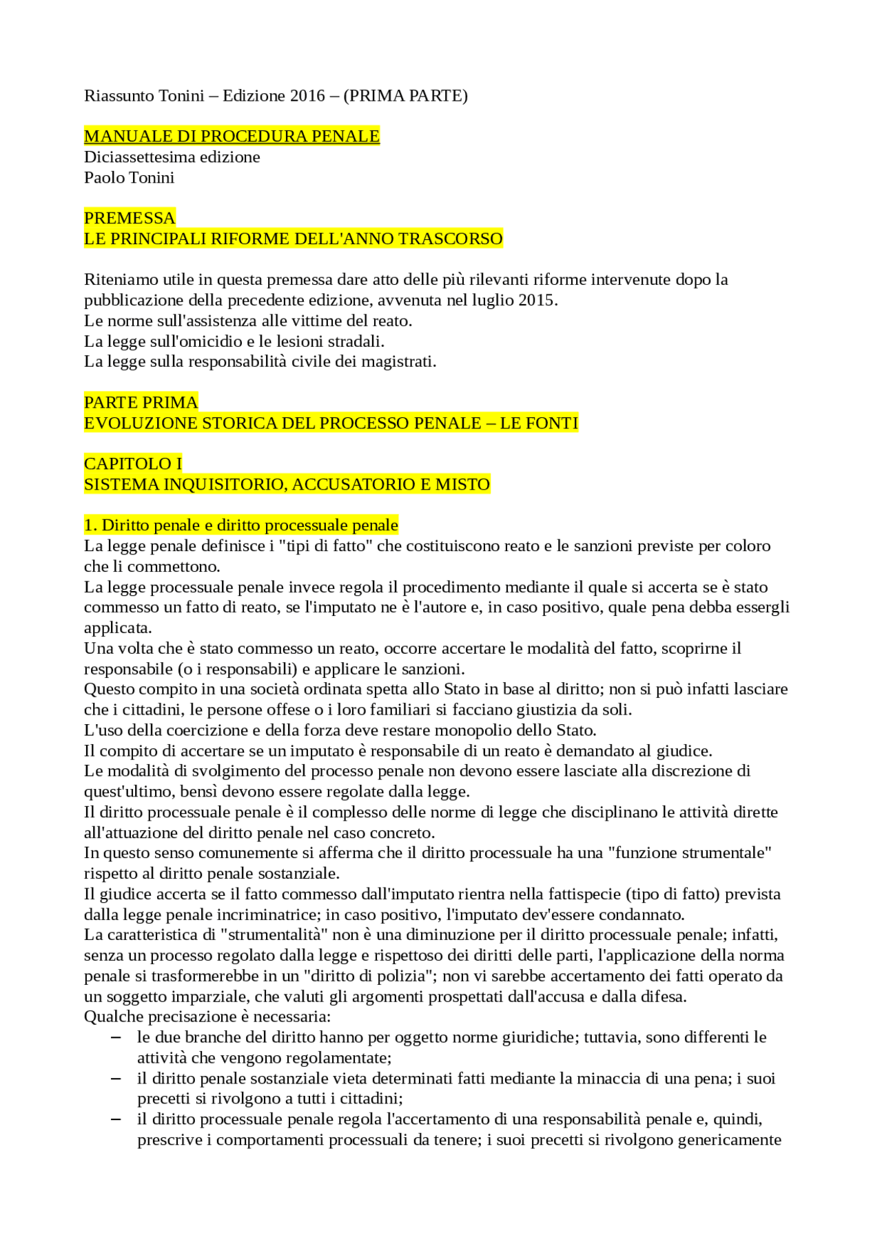 Procedura Penale Riassunto Tonini Docsity