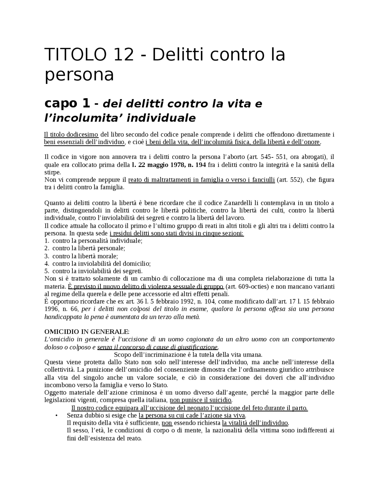 Delitti Contro La Persona Docsity