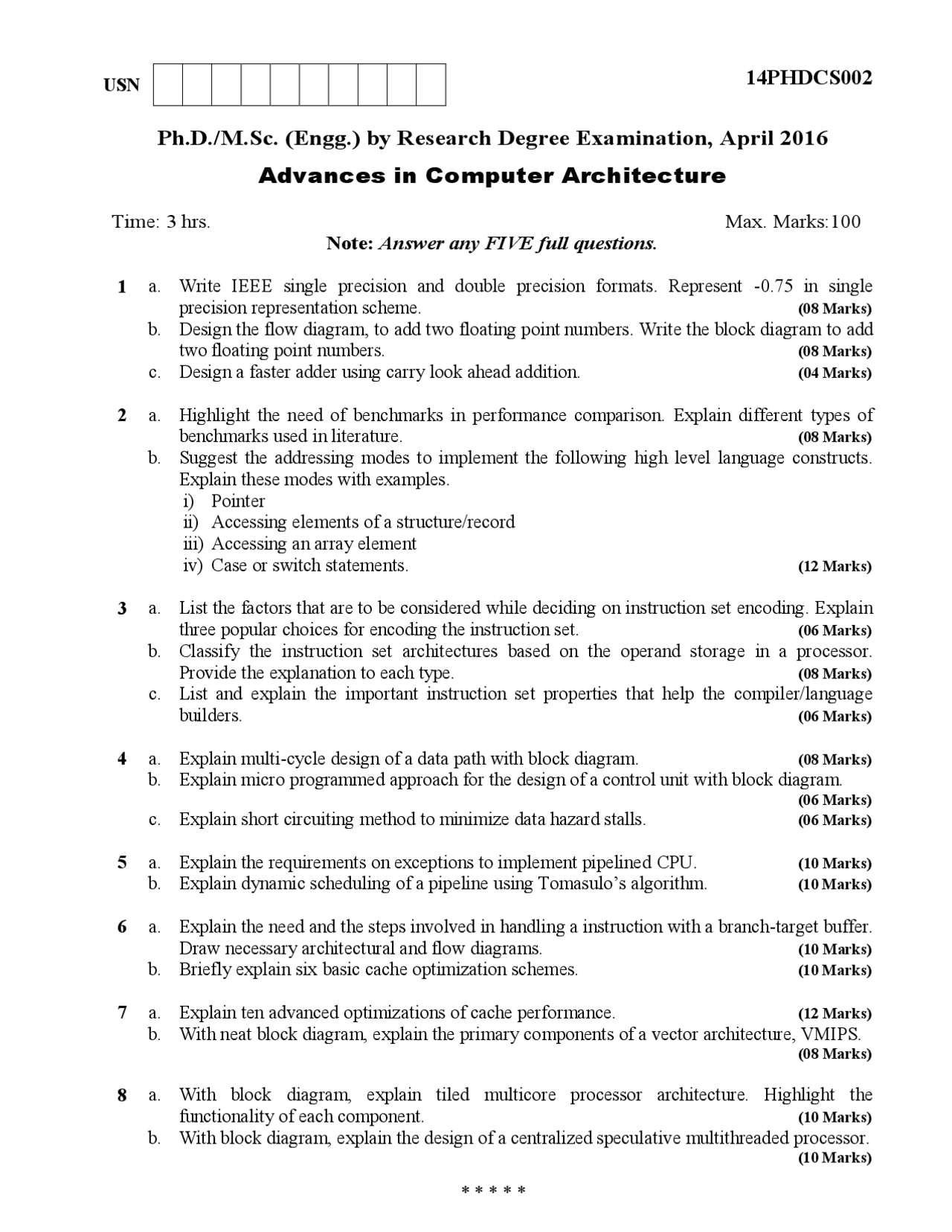 Advanced Computer Architecture Question Paper Docsity