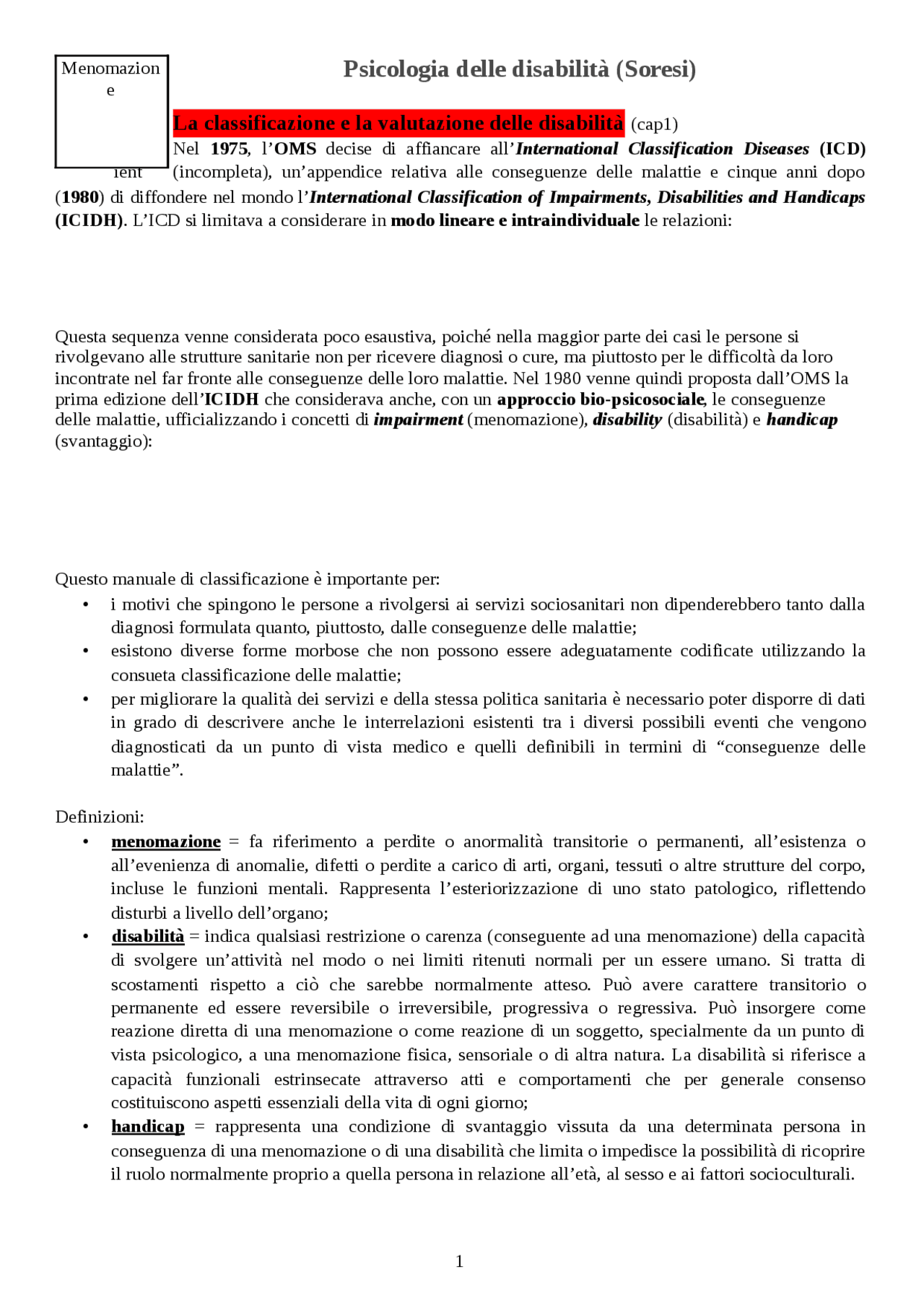 Psicologia Delle Disabilità Docsity