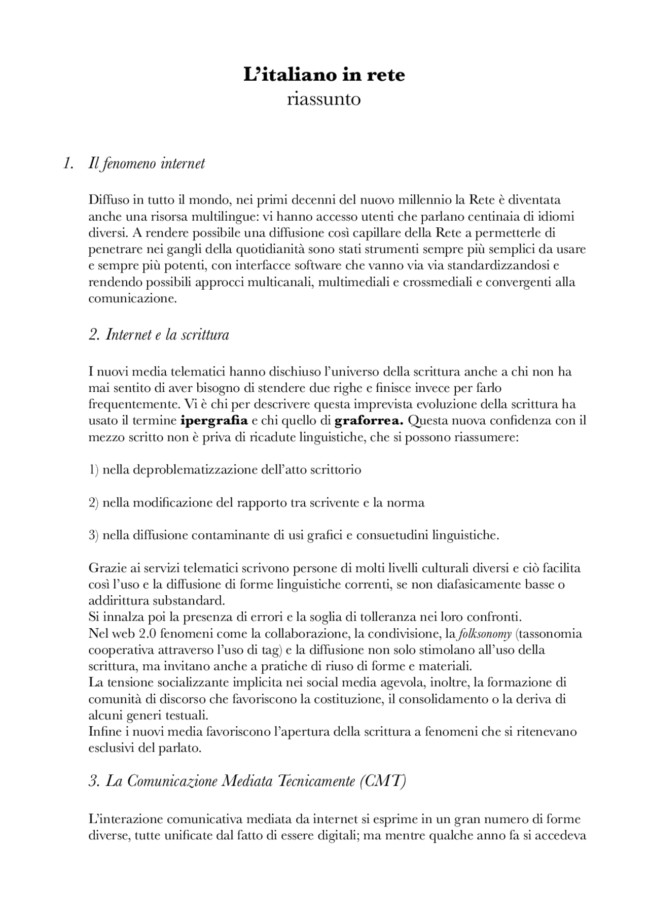 Litaliano In Rete Usi E Generi Della Comunicazione Mediata