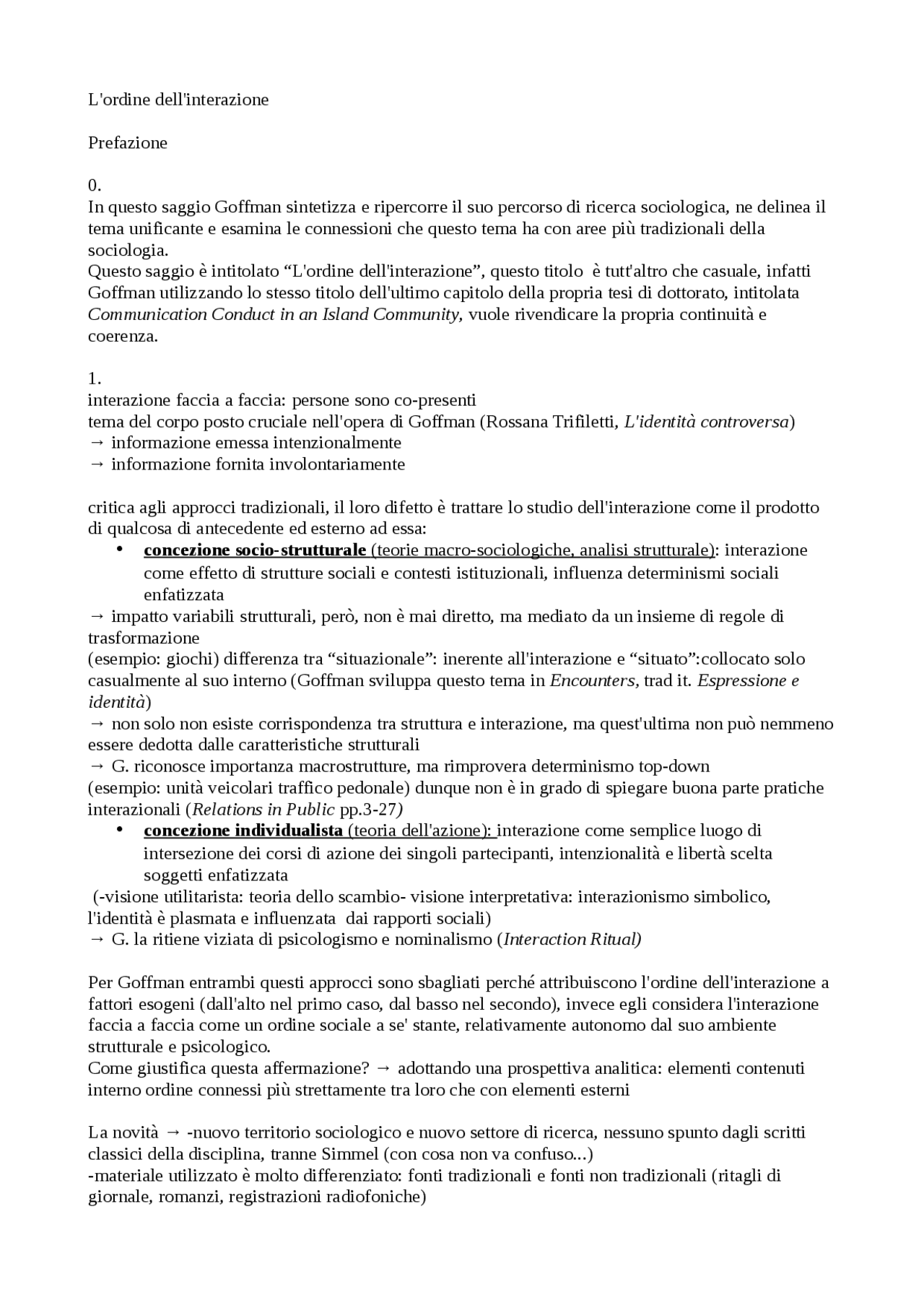 Riassunto Lordine Dellinterazione Goffman Docsity