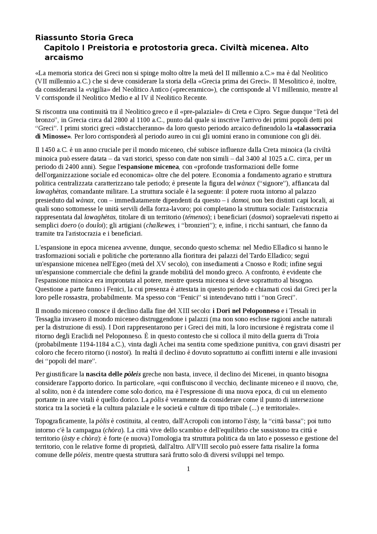 Riassunto Storia Greca Docsity