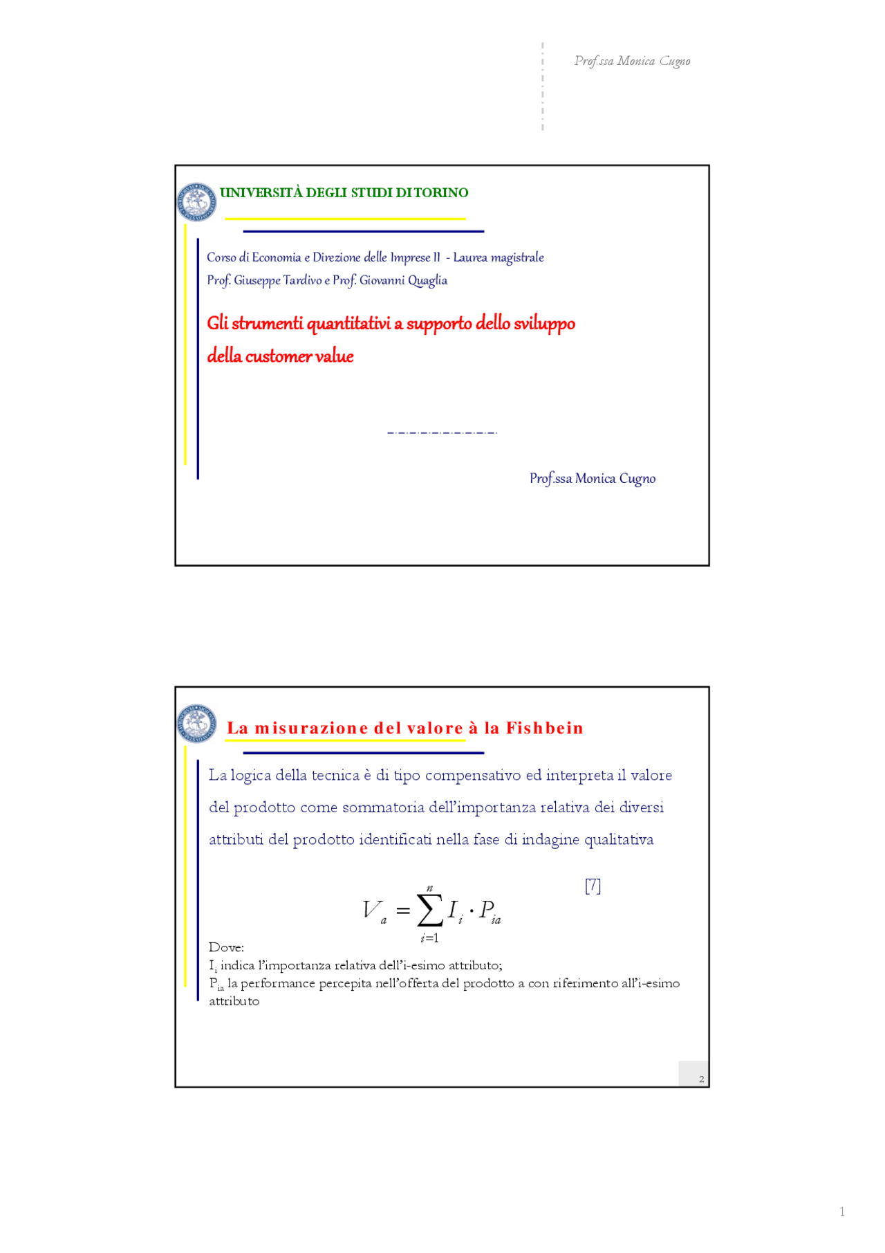 Esercitazione Customer Value Docsity