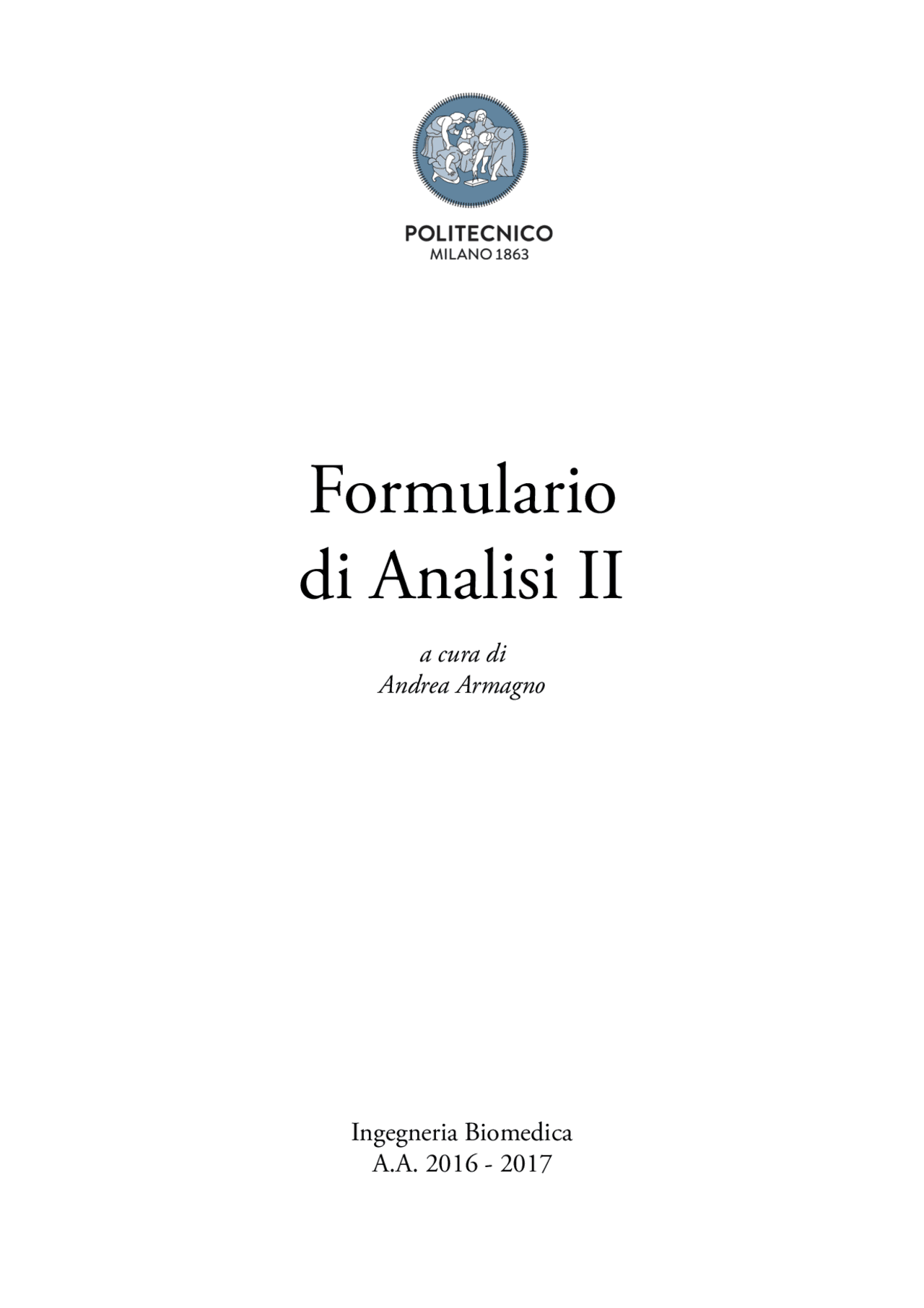 Formulario Di Analisi Ii Ingegneria Biomedica Docsity