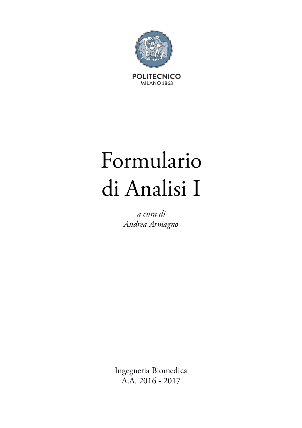 Formulario Di Analisi I Ingegneria Biomedica Docsity