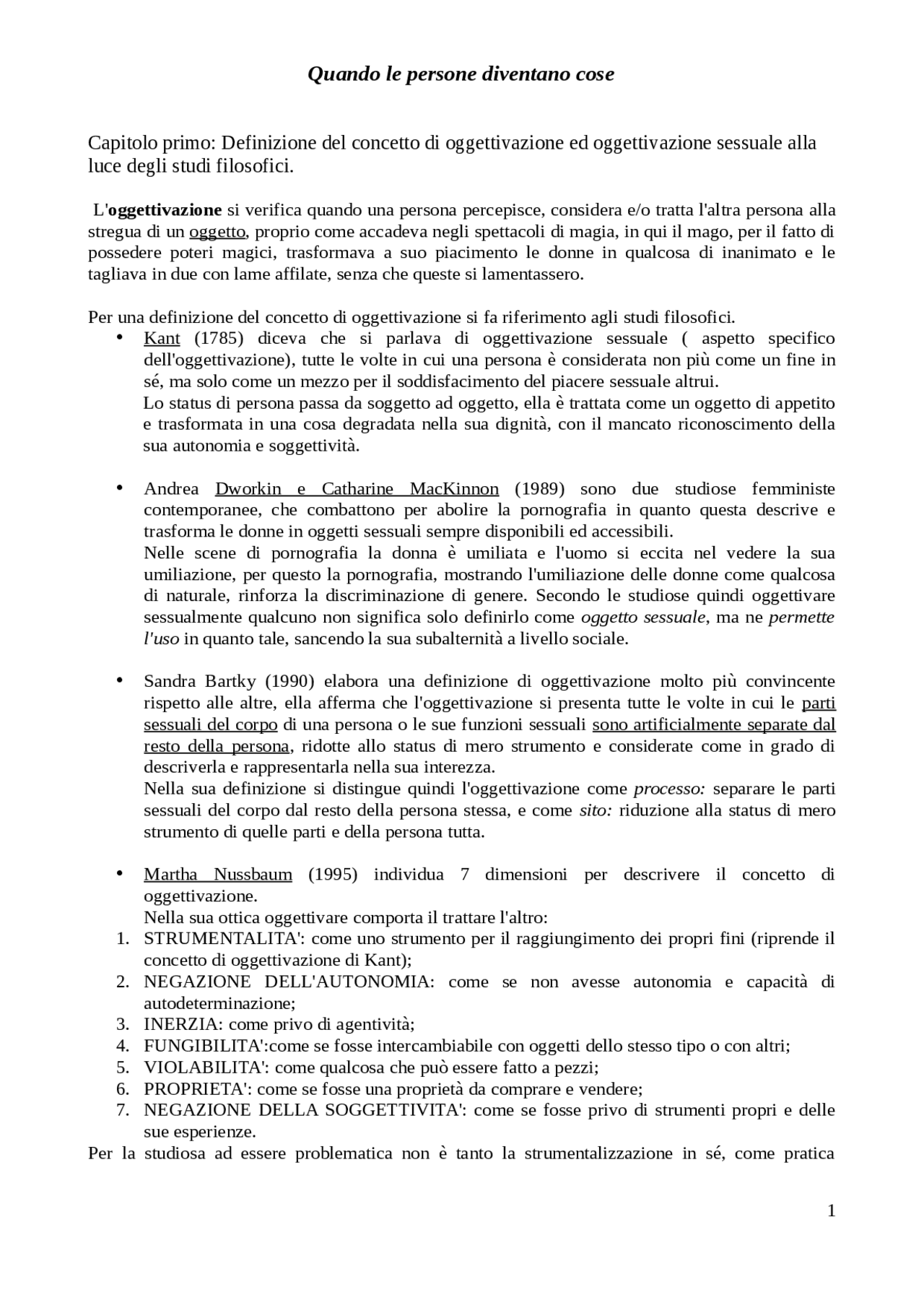 Riassunto Libro Quando Le Persone Diventano Cose Docsity