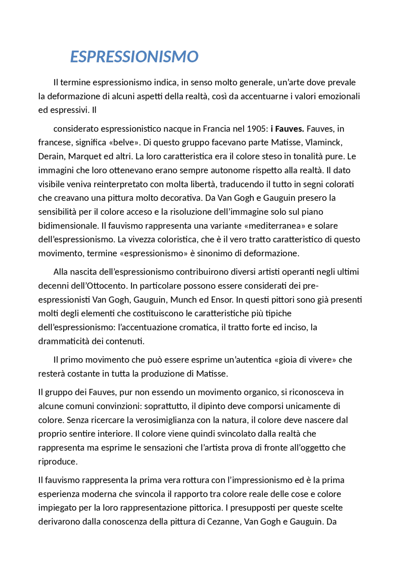 ESPRESSIONISMO - CORRENTE ARTISTICA - Docsity