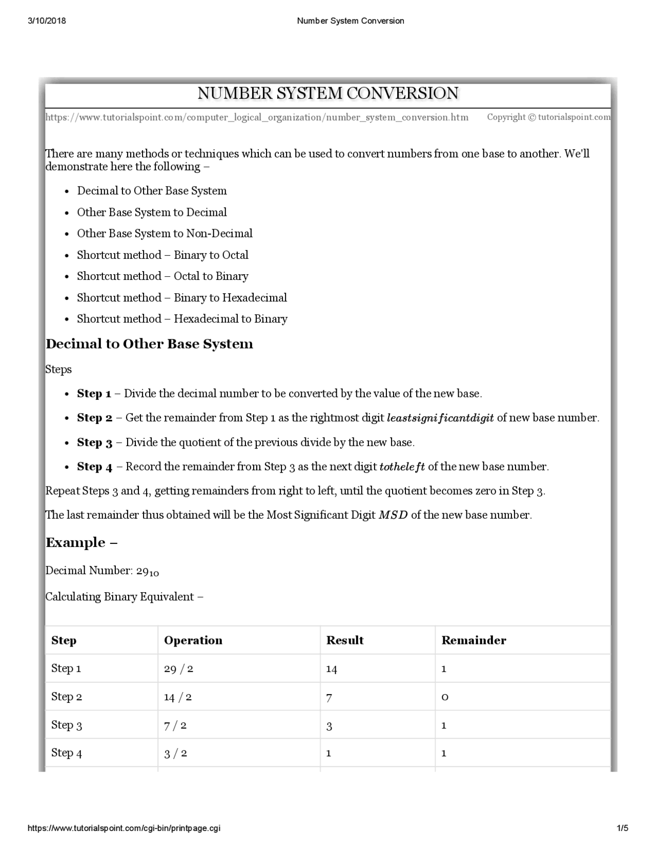 NUMBER SYSTEM CONVERTING - Docsity