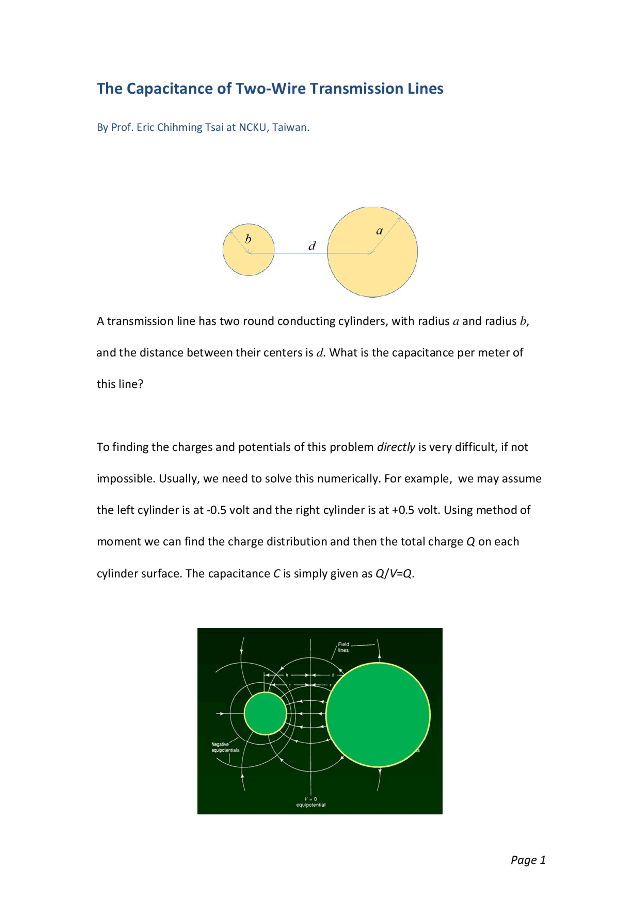 The Capacitance Of Two Wire Transmissions Lines Docsity