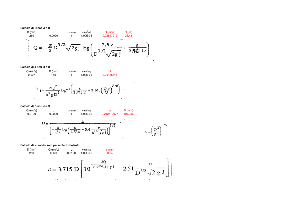 Calcolo condotte, calcolo van ed esempio di acquedotto esistente con ...