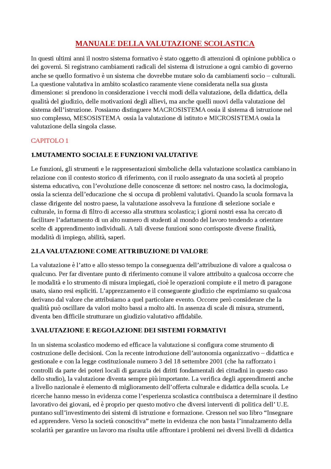 Manuale Della Valutazione Scolastica Docsity