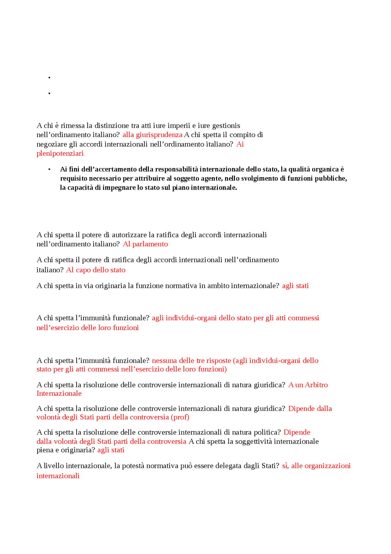 Test Autovalutazione Diritto Internazionale Unicusano Docsity