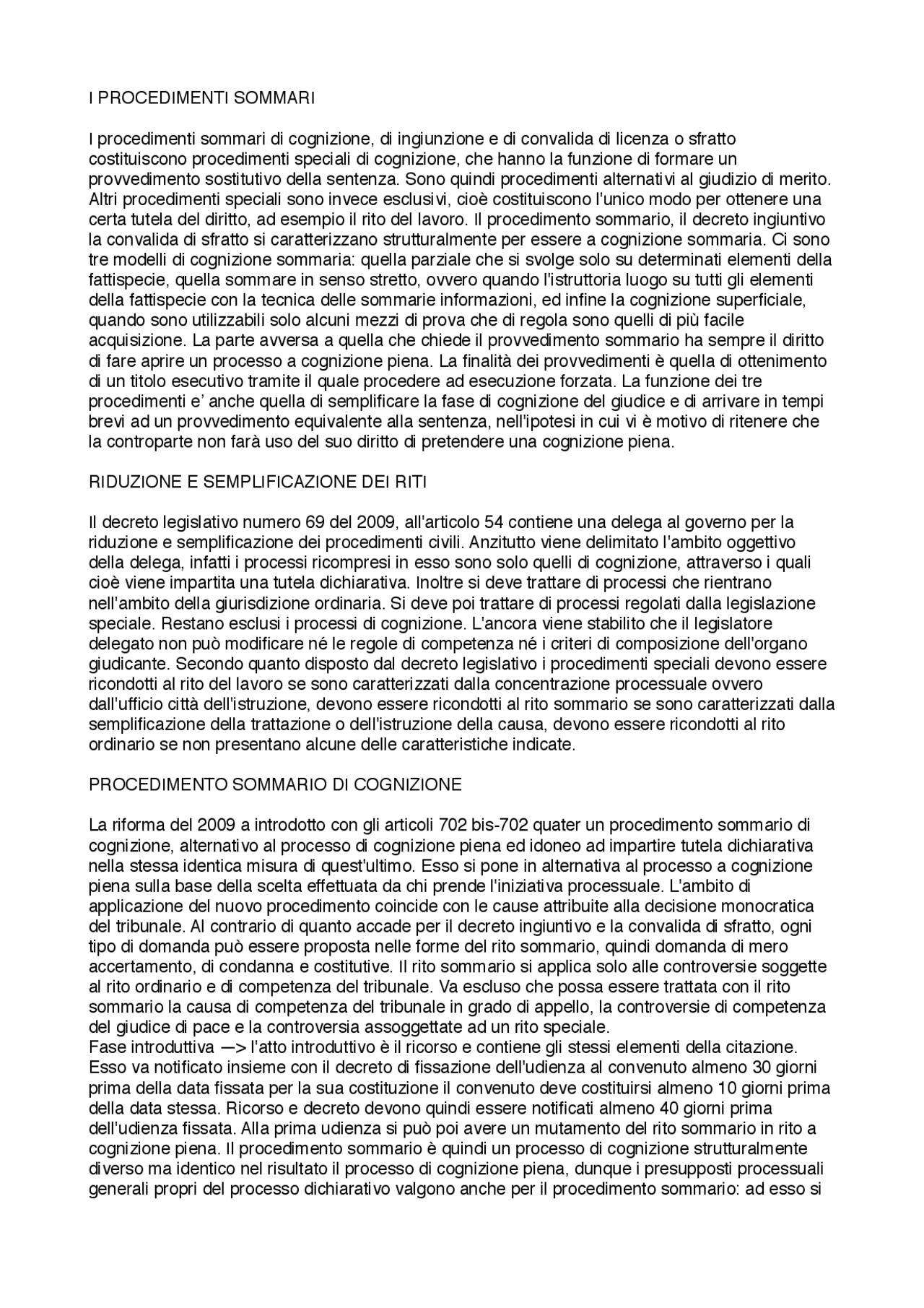 Procedimenti Sommari Procedura Civile Docsity