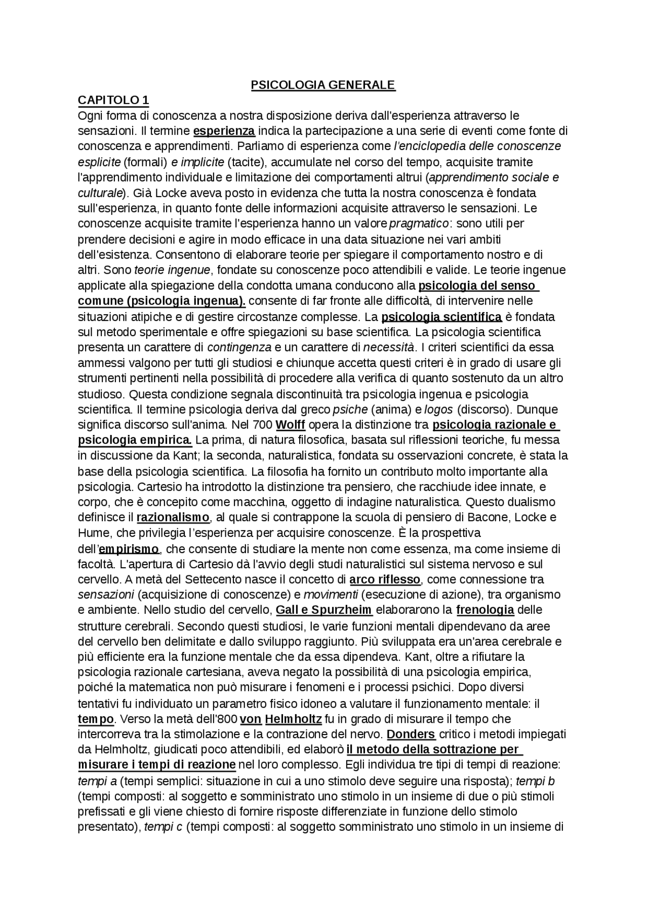 Riassunto Di Psicologia Generale Docsity