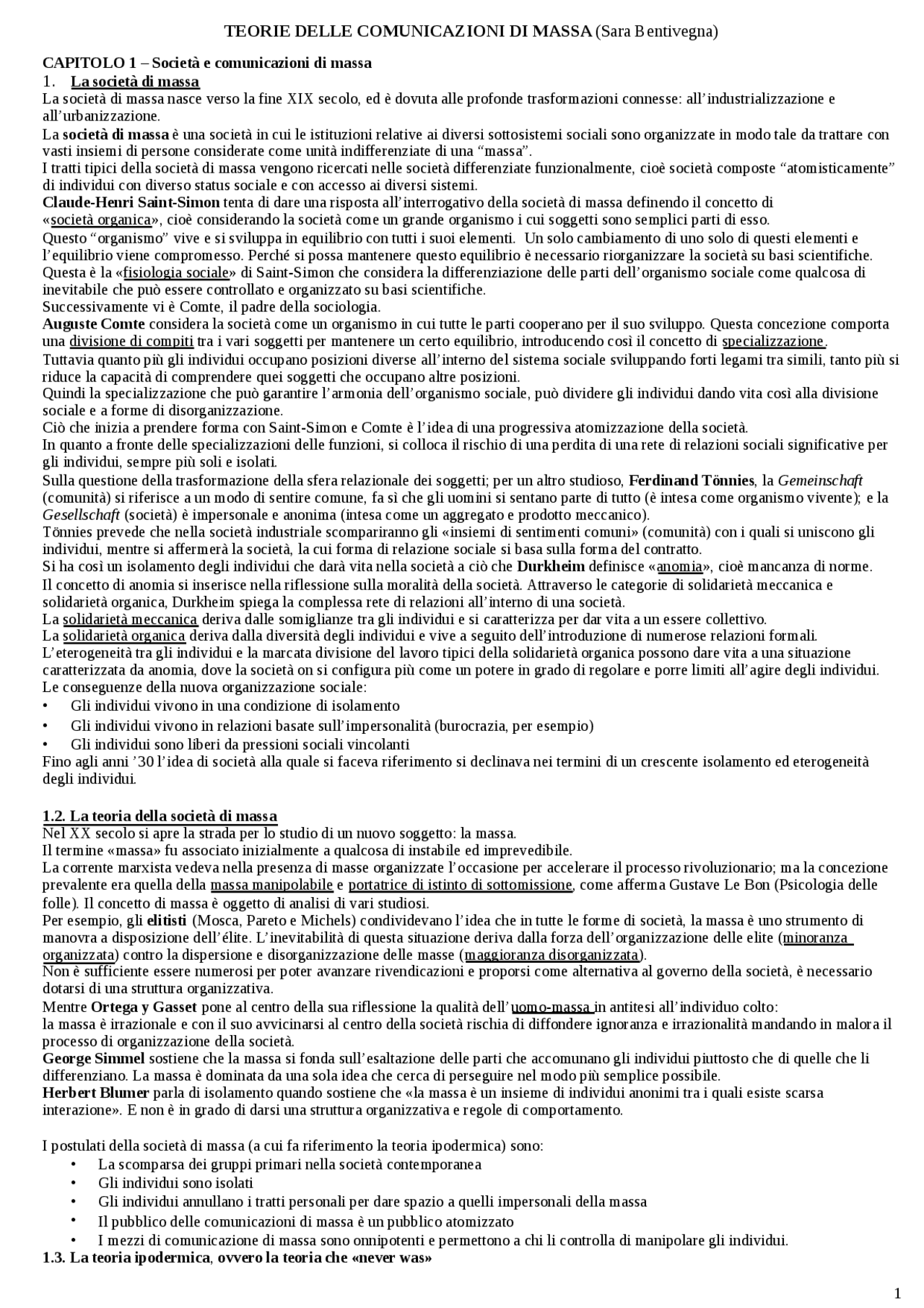 Riassunto Teorie Delle Comunicazioni Di Massa Bentivegna Docsity