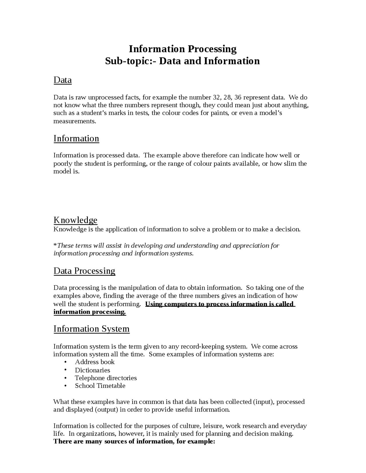 Data And Information Docsity