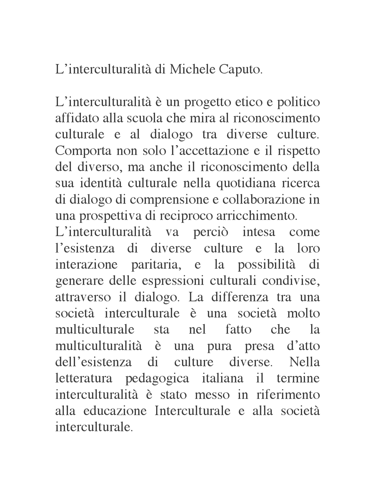 Linterculturalita Di Michele Caputo Docsity