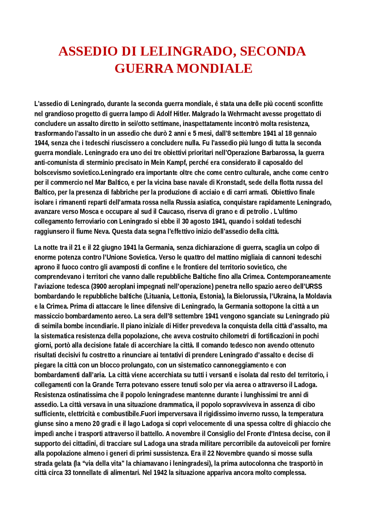 Assedio di Leningrado - Docsity