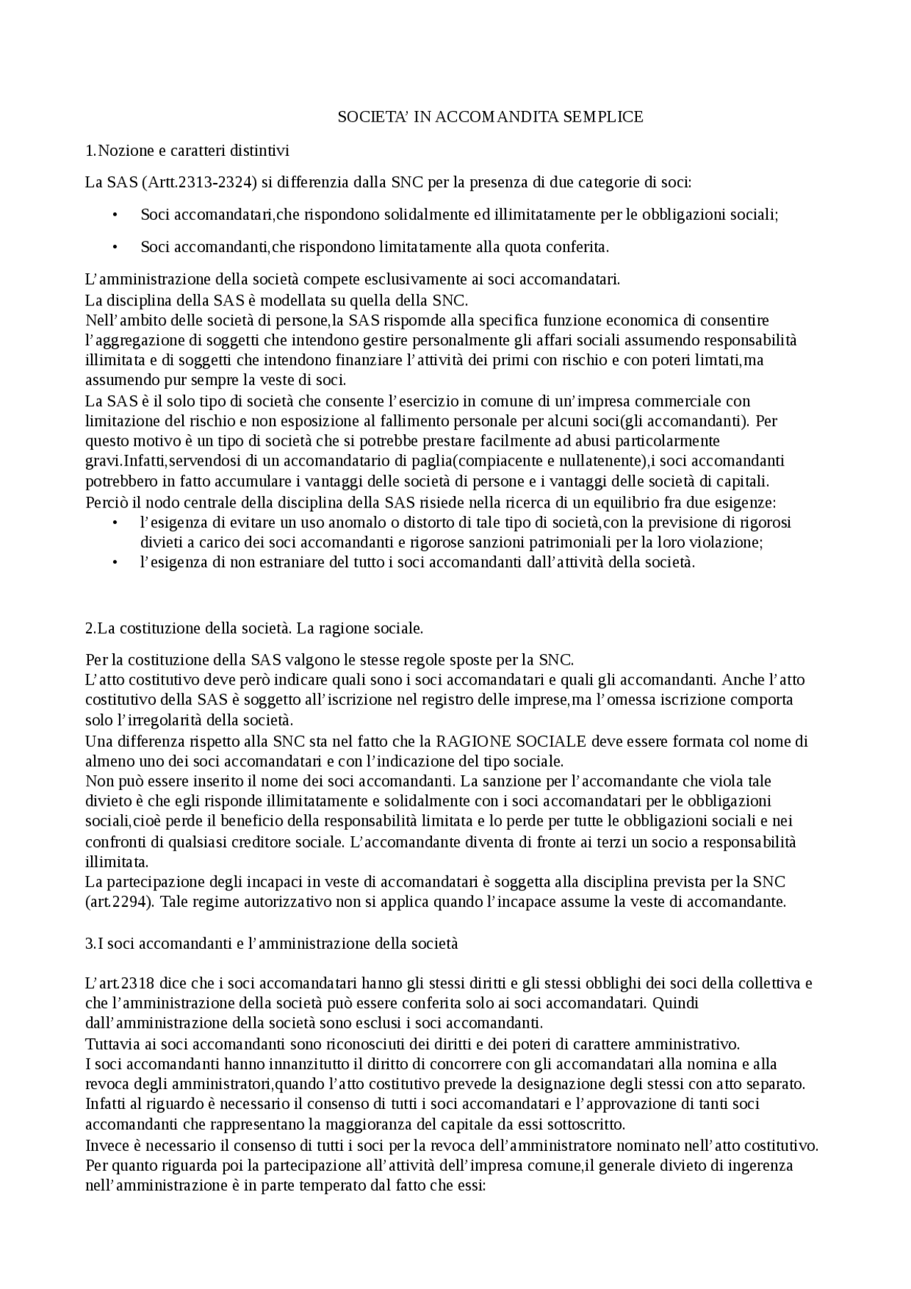 Società In Accomandita Semplice Docsity