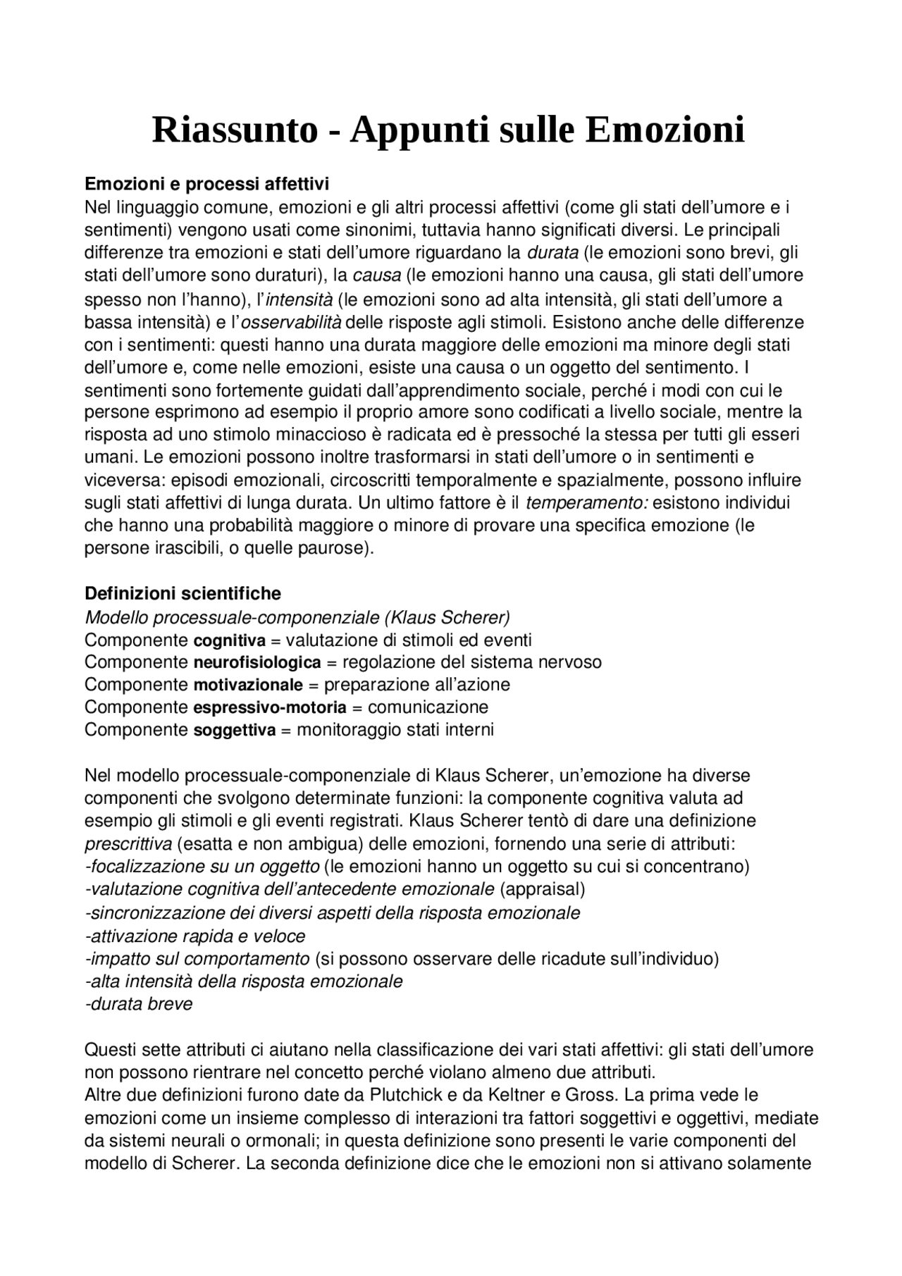 Teorie Sulle Emozioni Appunti Di Psicologia Generale Docsity