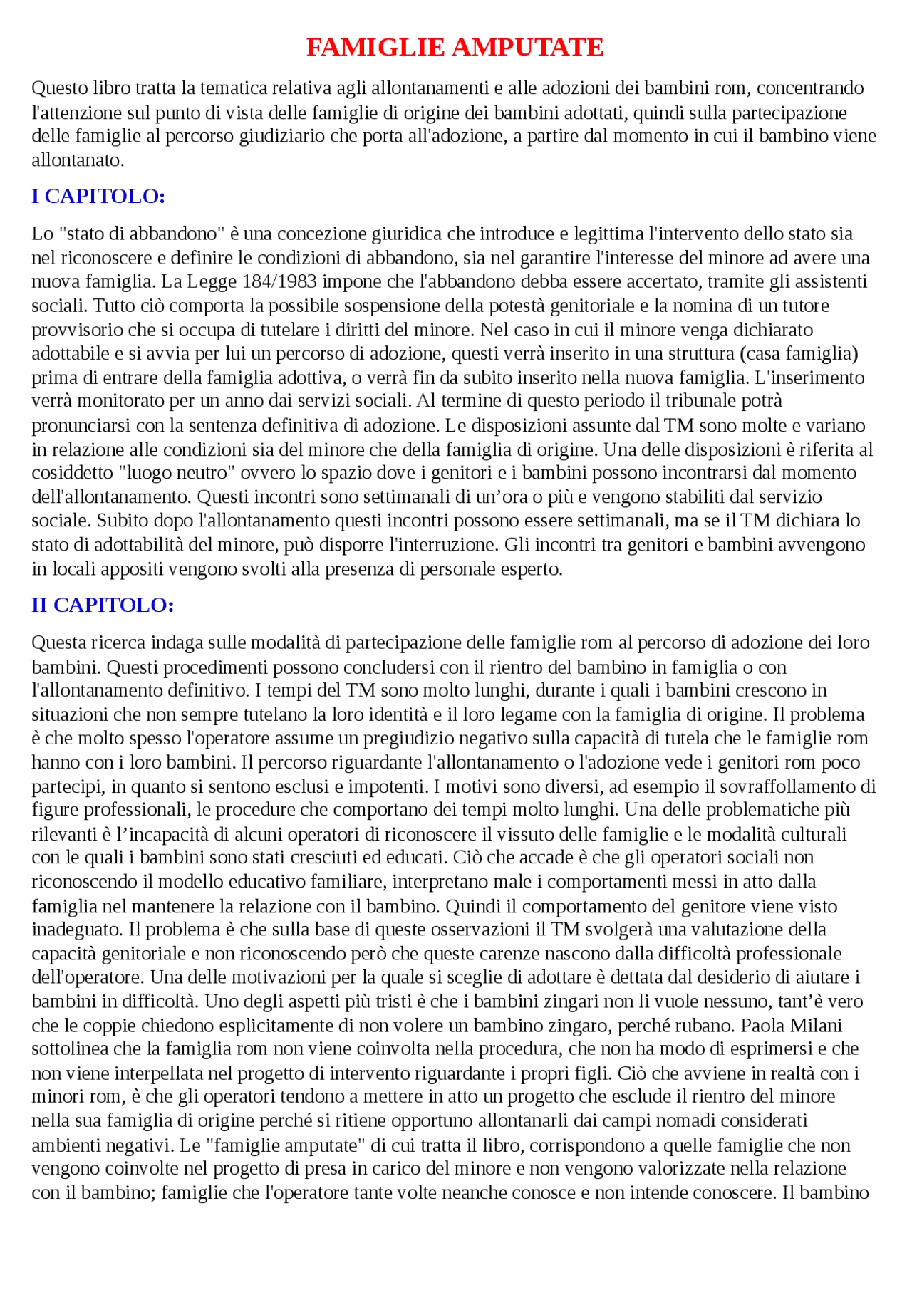 Famiglie Amputate Riassunto Libro Originale Docsity