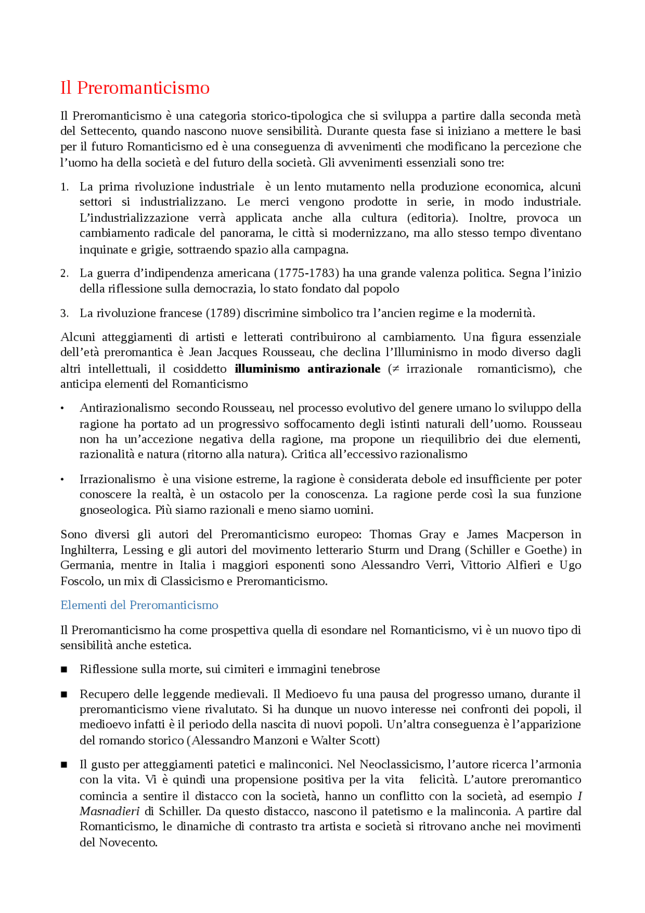Appunti Sul Preromanticismo Docsity